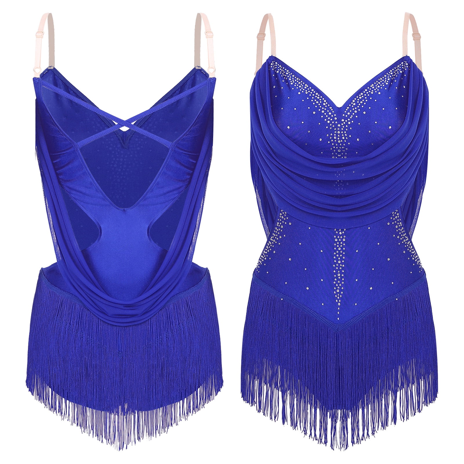 Oyolan Women's Fringe Latin Dance Dress Glittery Cutout Leotard ...