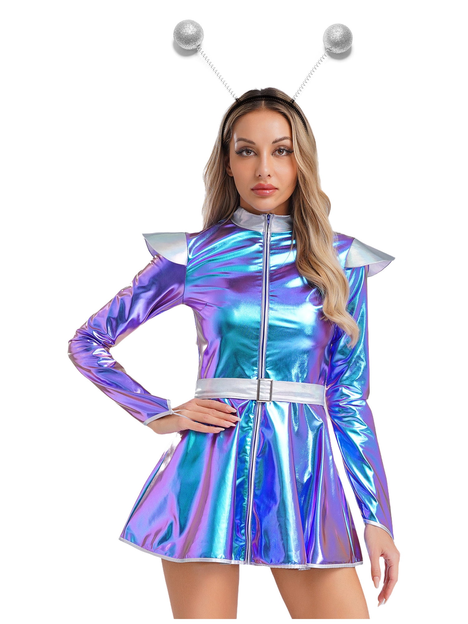 Oyolan Womens Alien Themed Outfits Set Metallic Shiny Robot Outfits ...