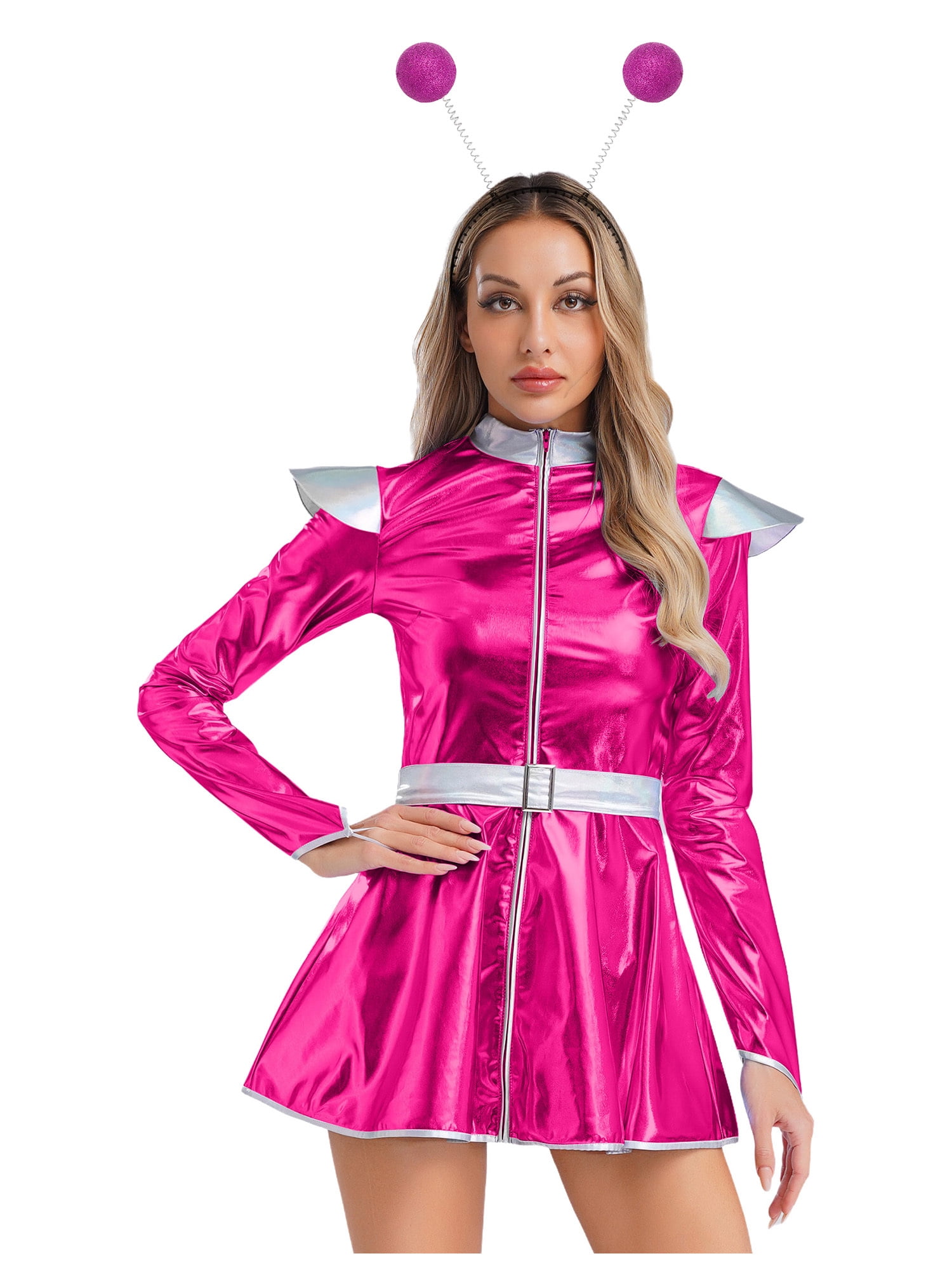 Oyolan Womens Alien Themed Outfits Set Metallic Shiny Robot Outfits ...