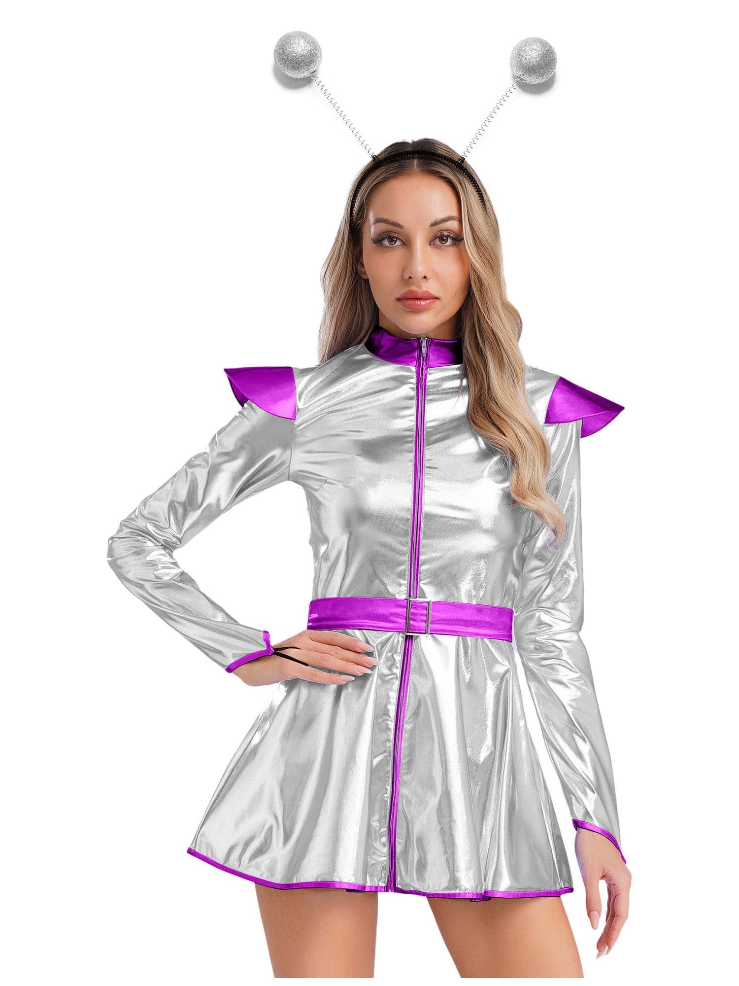 Oyolan Womens Alien Themed Outfits Set Metallic Shiny Robot Outfits ...
