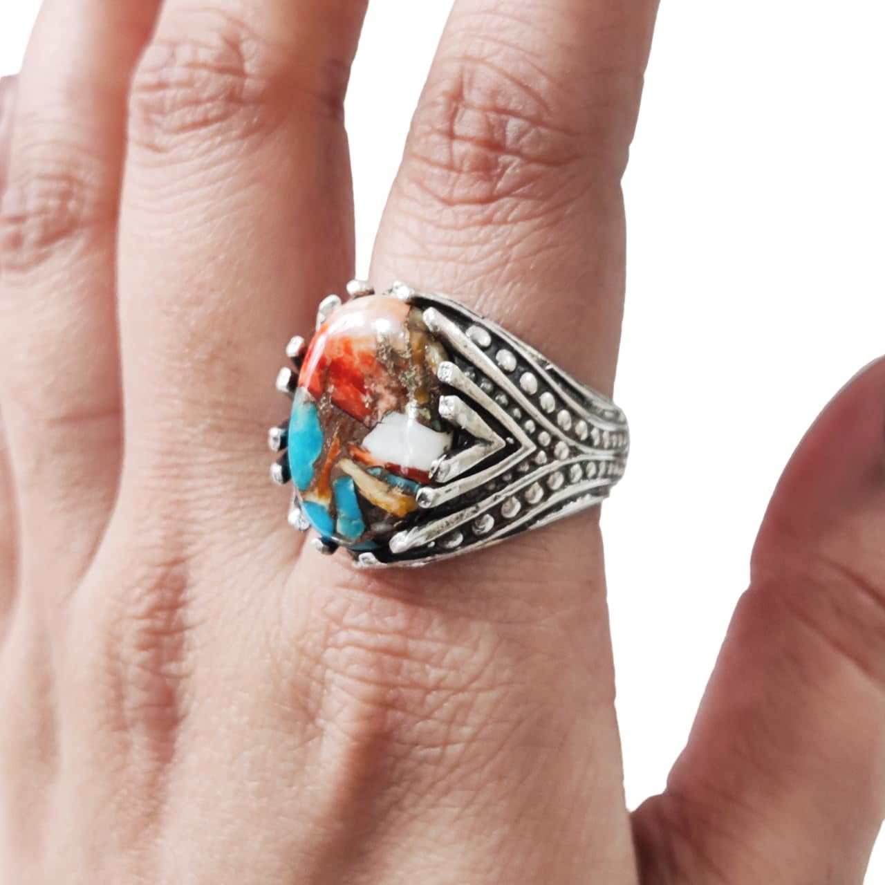 Oyster Copper Turquoise Mans Ring, Natural Turquoise Ring, Silver ...