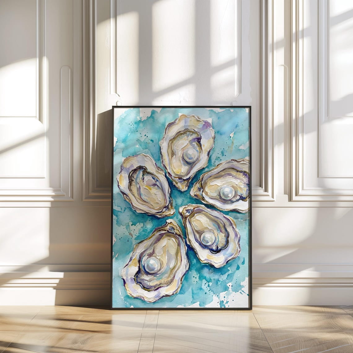 Oyster Pearl Coastal Kitchen Art Nautical Shell Illustration Ocean ...