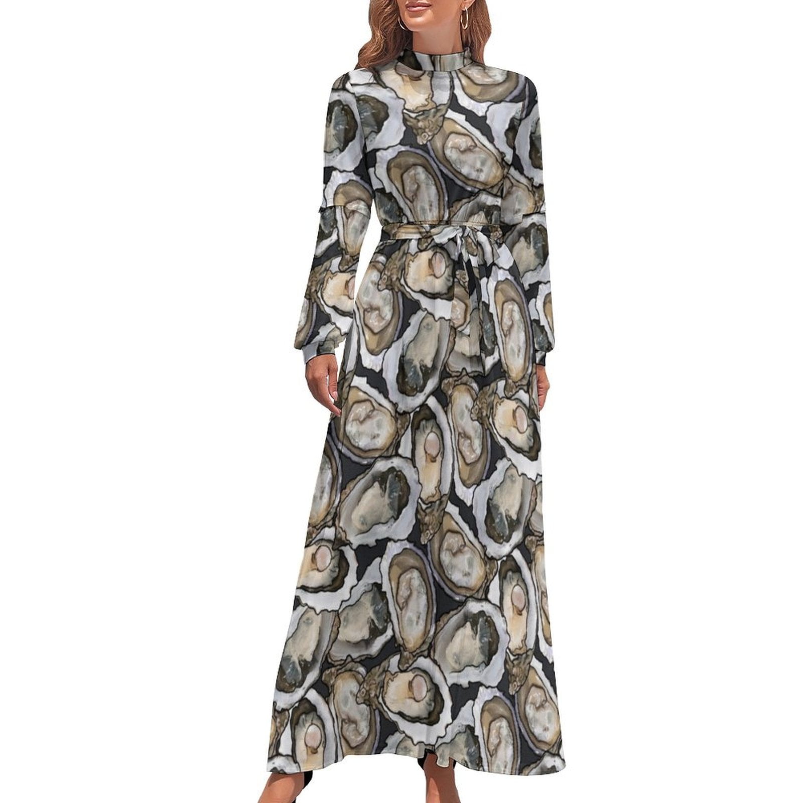 Oyster Seafood Feast in Charcoal Long Dress dresses with long sleeves Aesthetic clothing dress ...