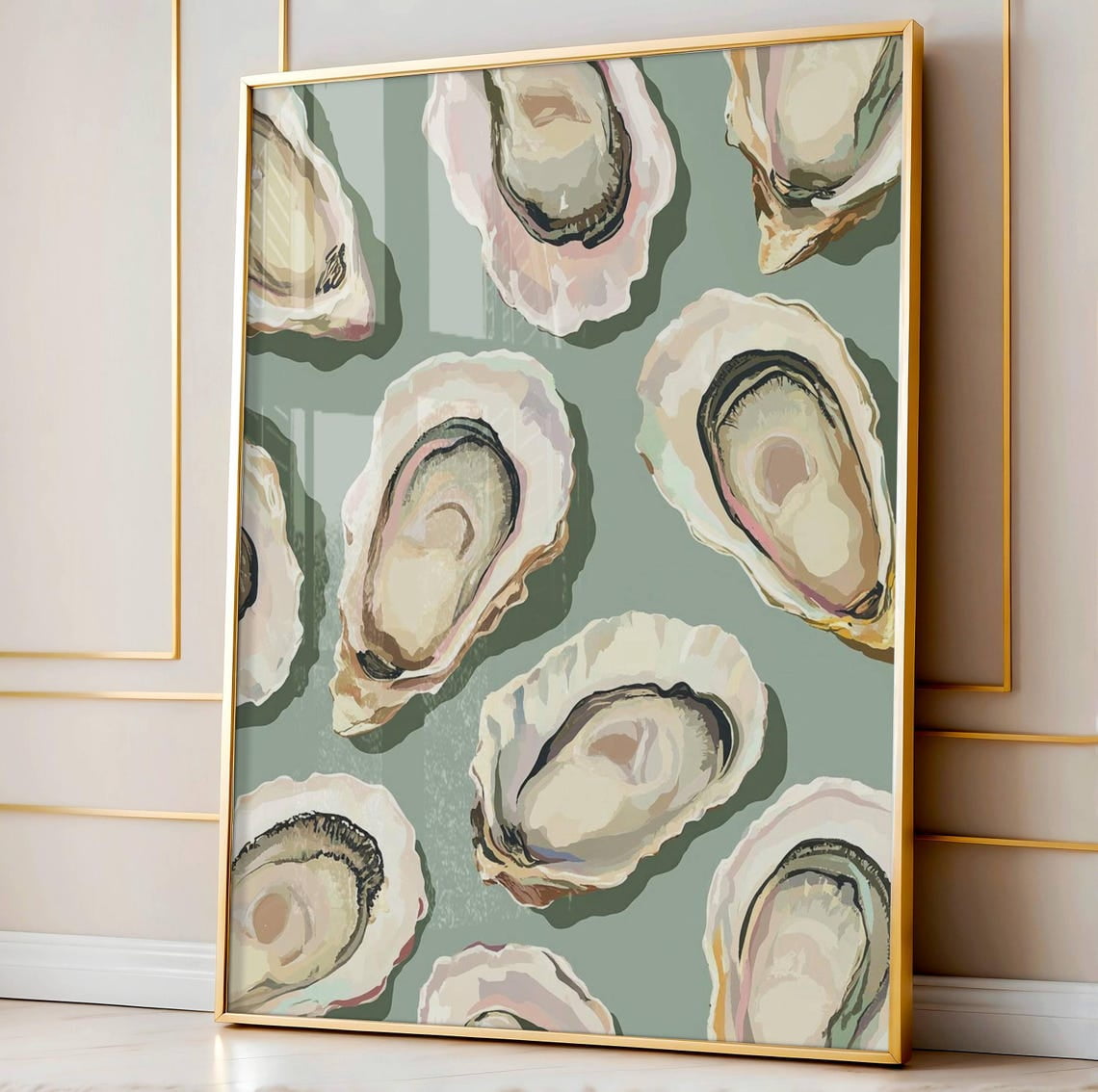 Oyster Shell Painting Colorful Pastel Abstract Coastal Beach House Wall ...