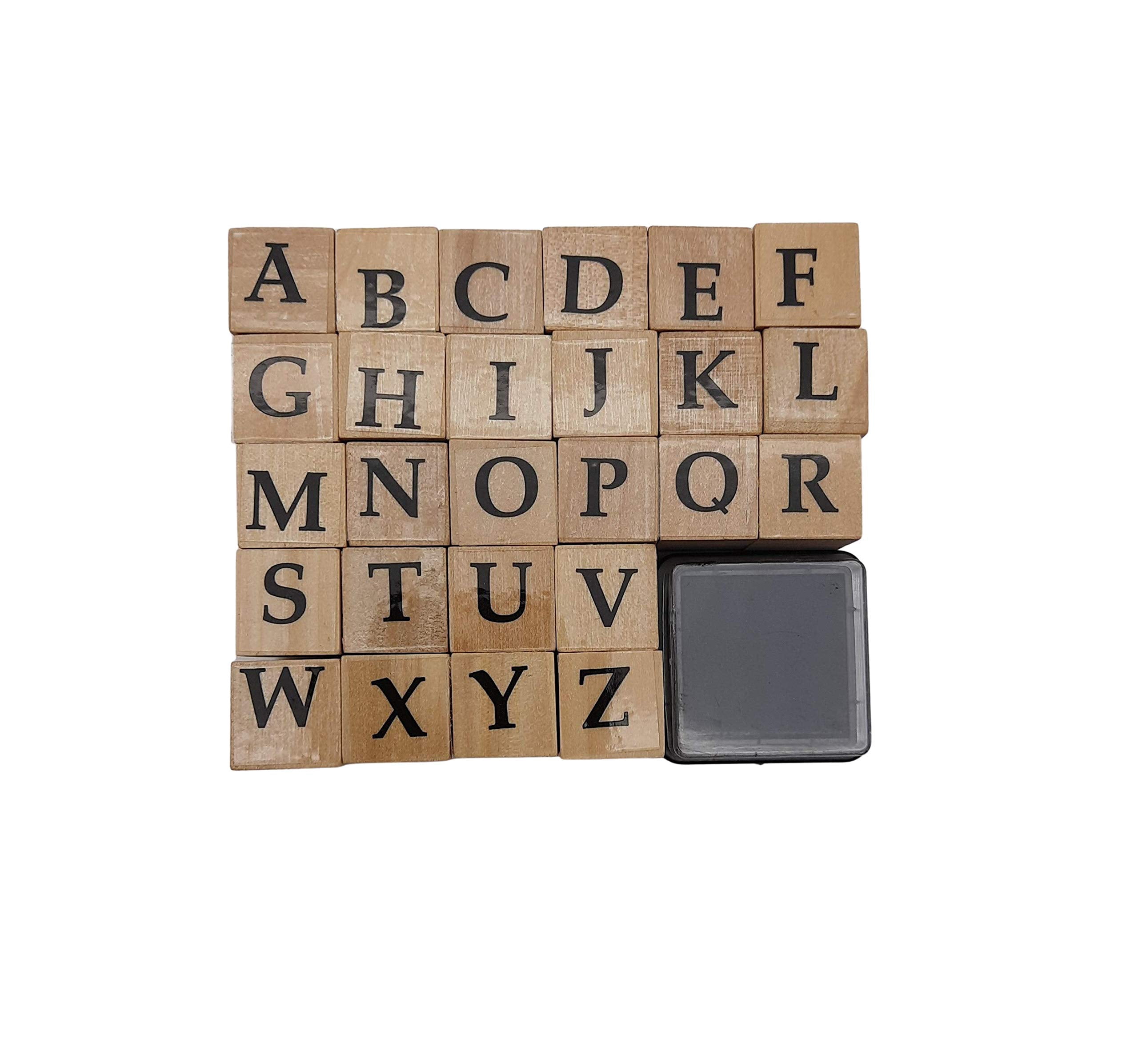 Oytra Stamps Wooden Capital Alphabet Letters Rubber Stamp With Ink Pad ...