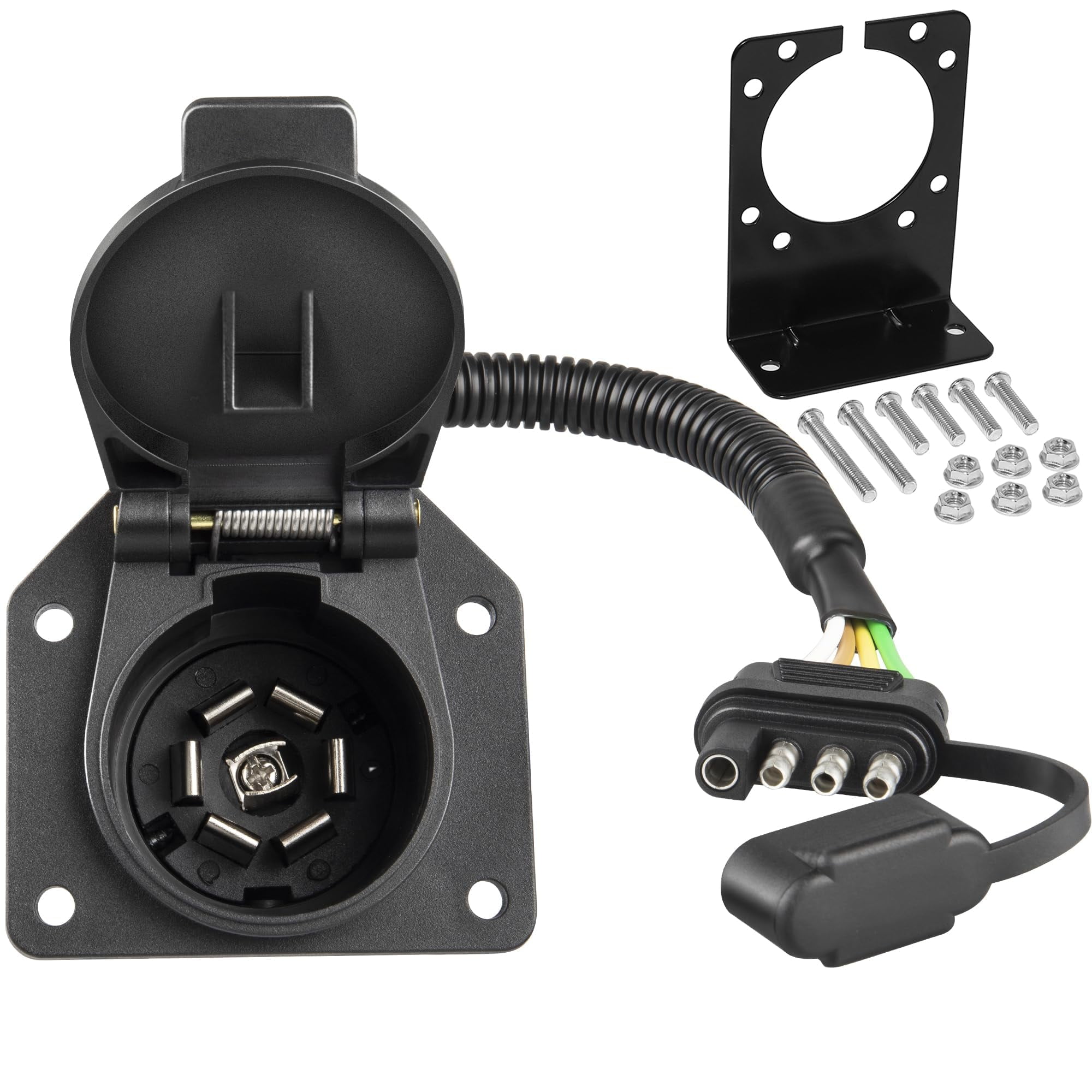 Oyviny 4-Pin to 7-Way RRF12 Round Blade Trailer Bracket, 4 Way Flat to 7-Way Blade Reverse ...