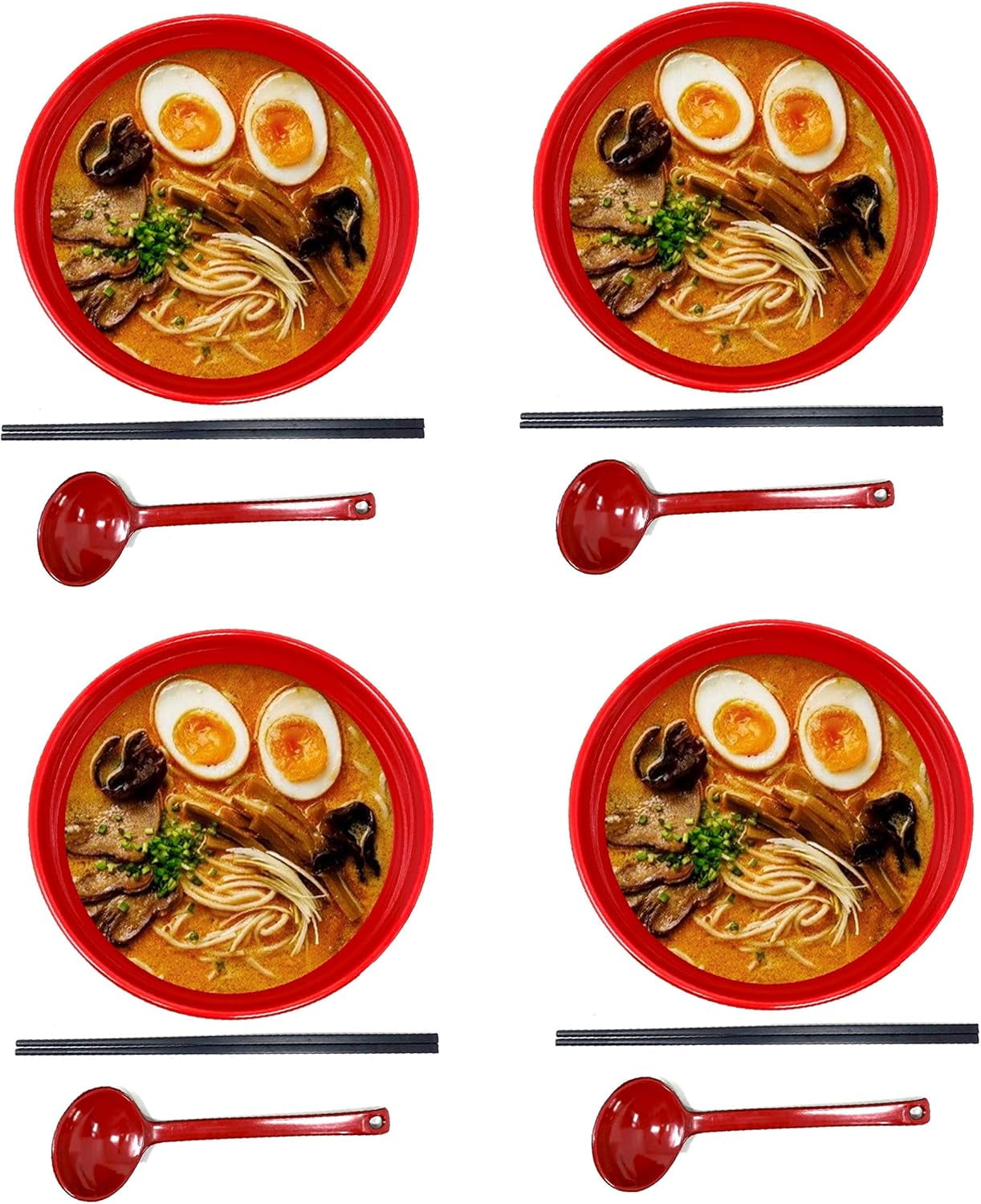 Oz Red Black Large Melamine Japanese Ramen Noodle Soup Bowl Set ...