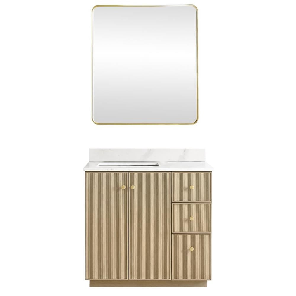 Oza 36" Bath Vanity in Aged Natural Oak with Fish Maw White Quartz Top ...