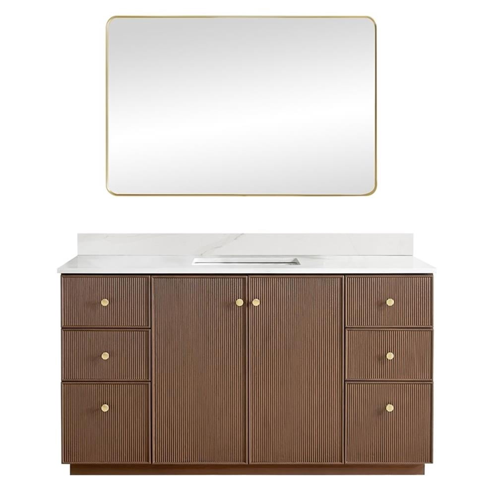 Oza 60" Bath Vanity in Aged Dark Brown Oak with Fish Maw White Quartz ...