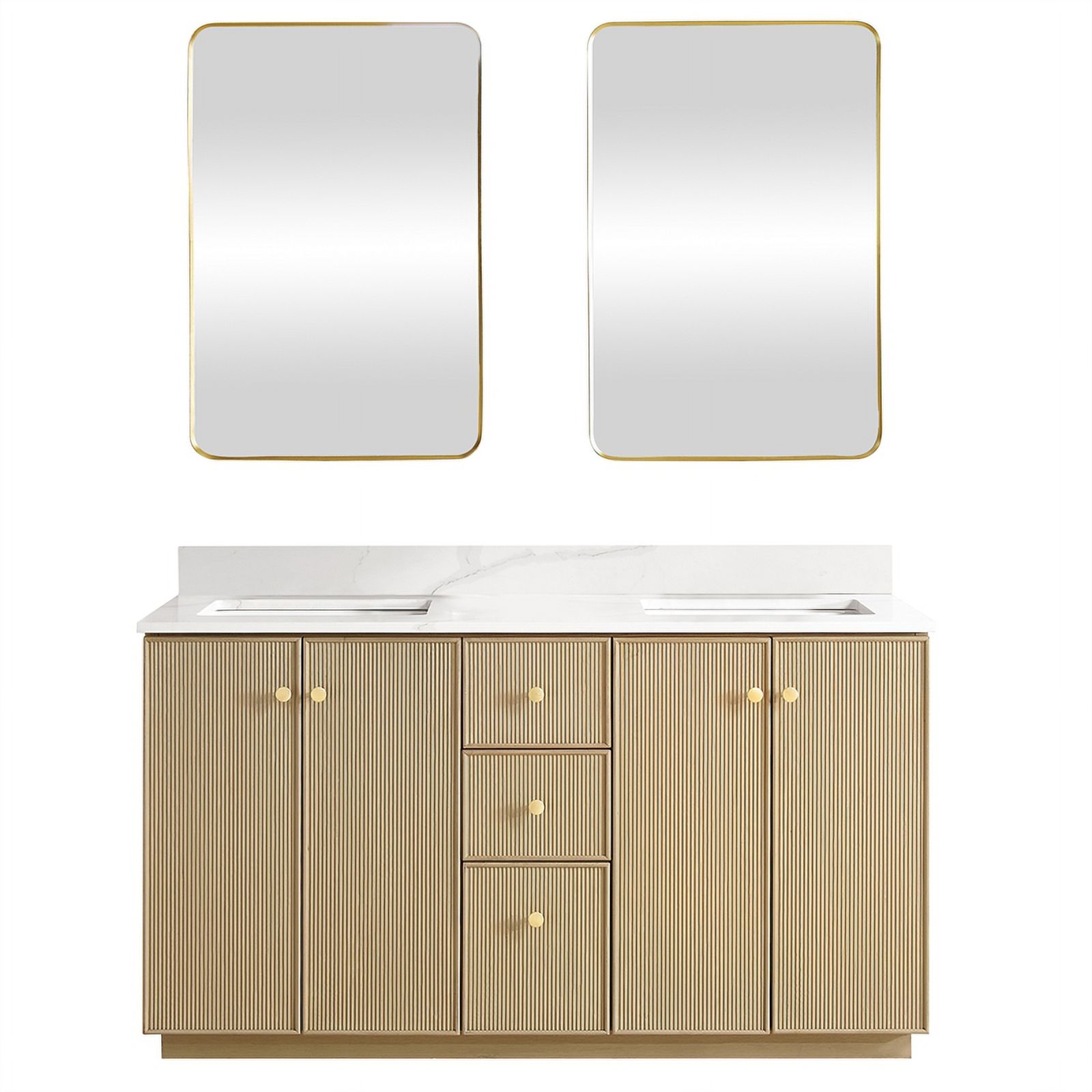 Oza 60M" Bath Vanity in Aged Natural Oak with Fish Maw White Quartz Top ...