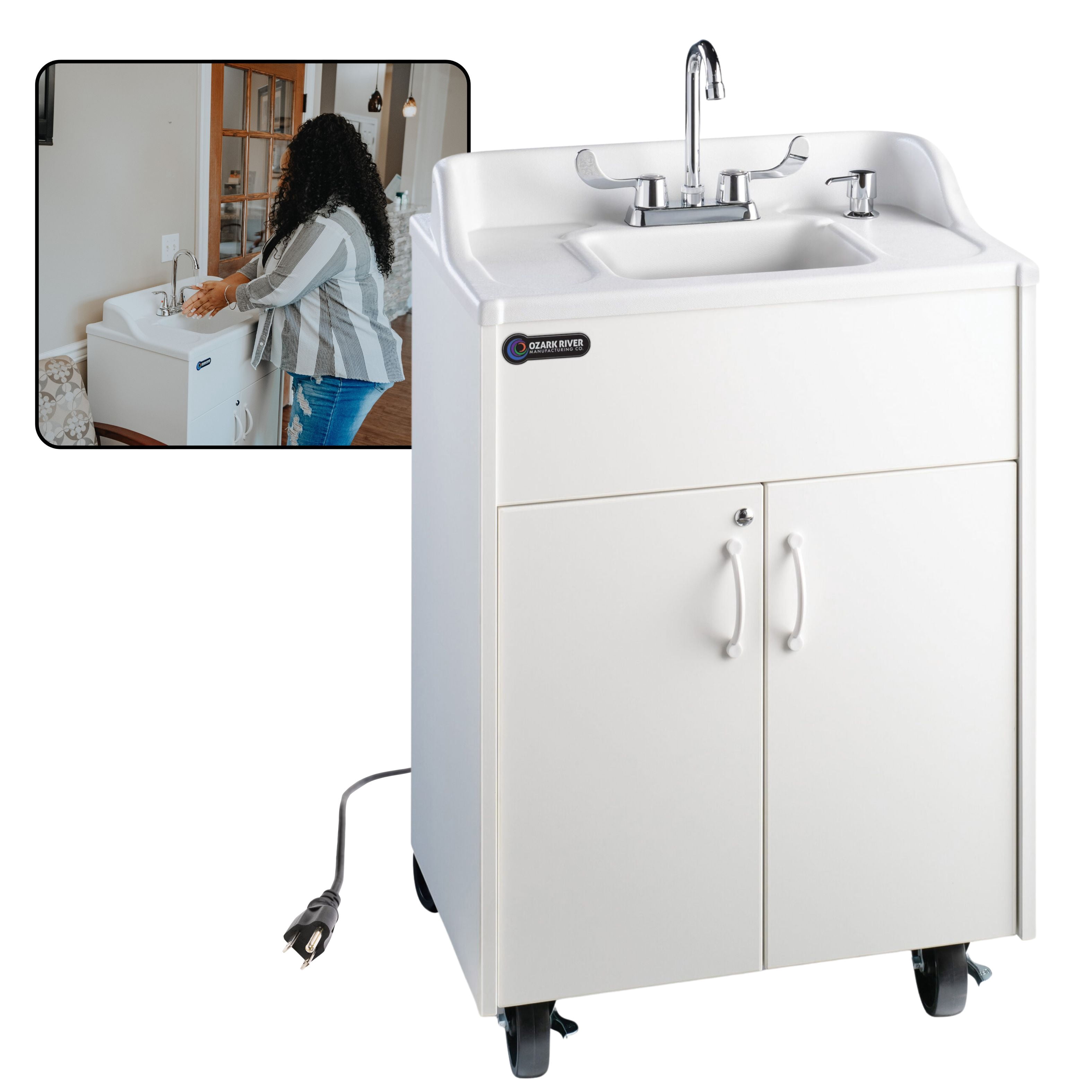 Ozark River Portable Sinks Premier Brite White, White Laminate Cabinet ...