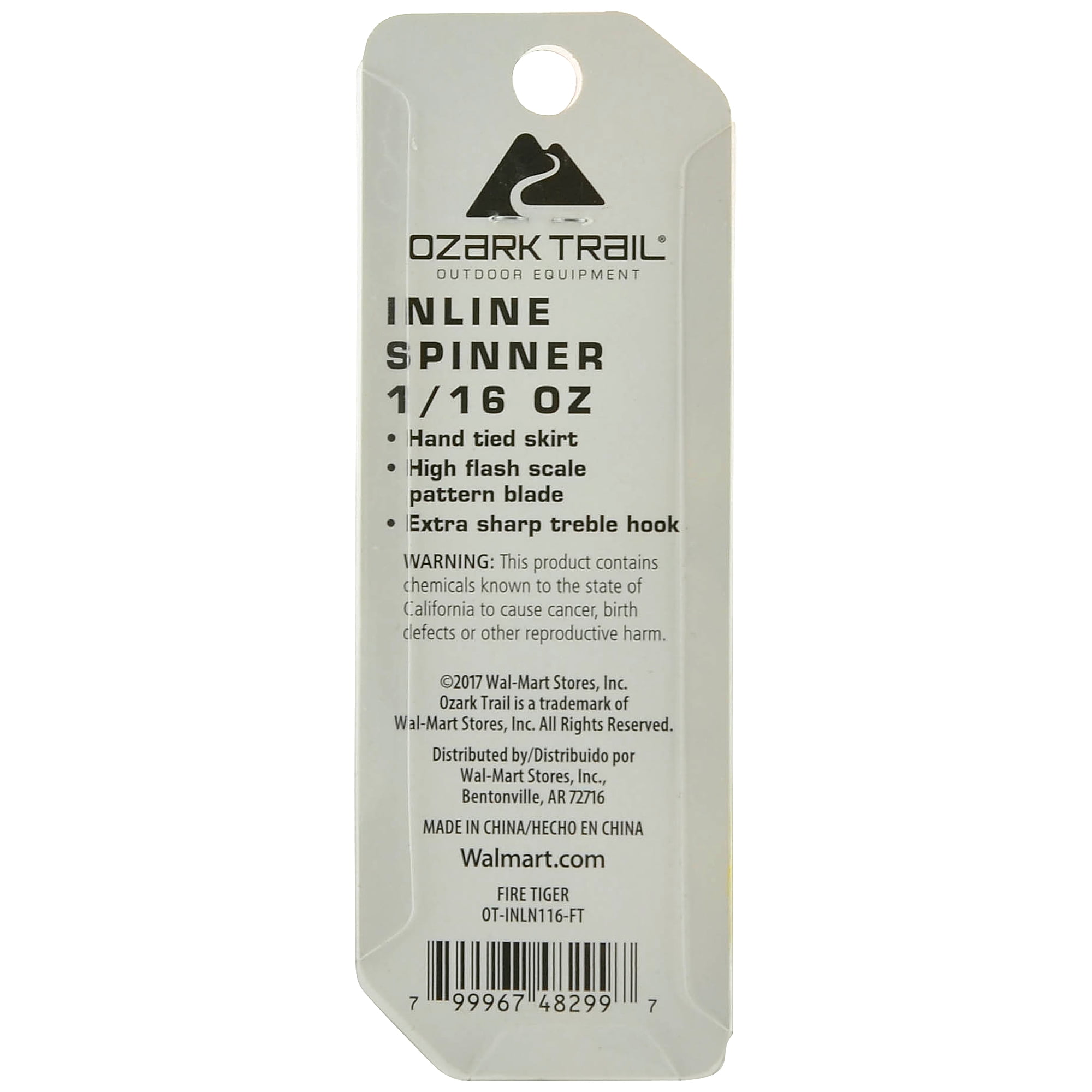 Ozark Trail 1/16 Ounce Fire Tiger Inline Spinner - Walmart.com