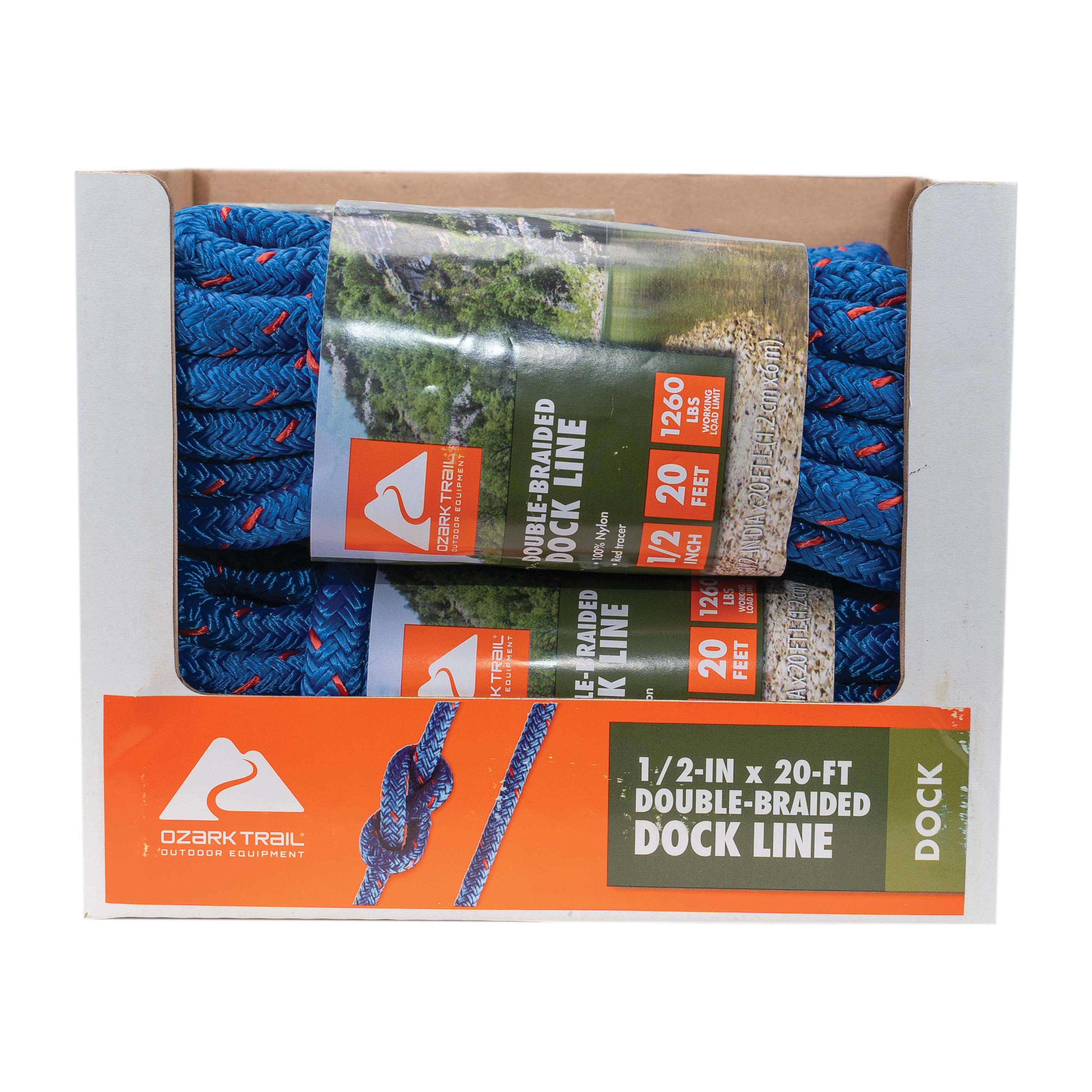 Ozark Trail 2-Pack 1/2-inch x 20-foot Nylon Boat Dock Lines, Blue ...