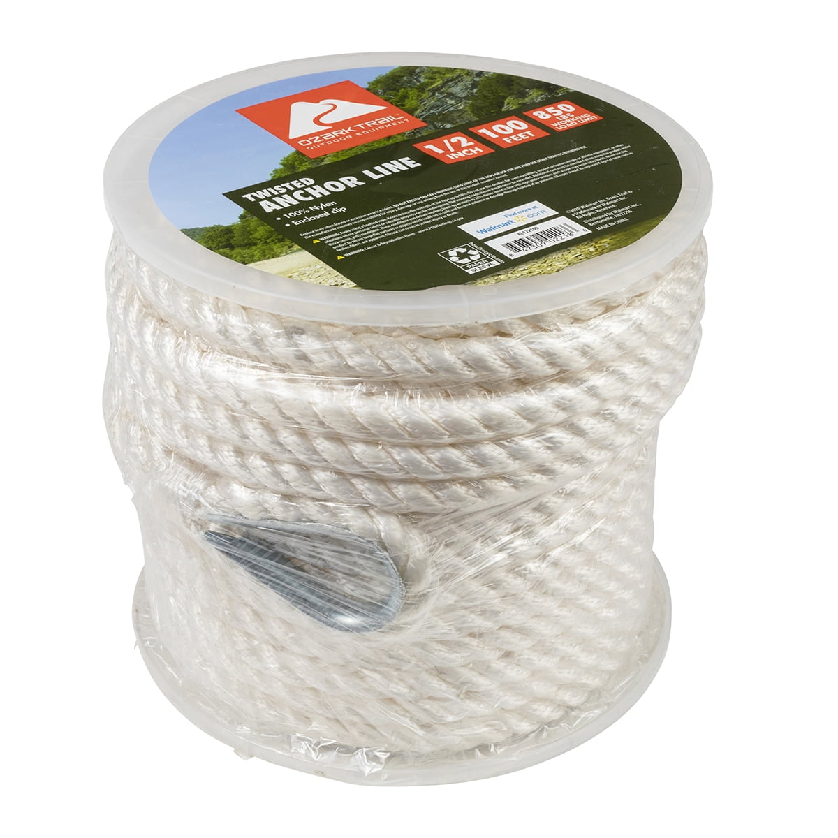 Ozark Trail 1/2"x100' Nylon Twisted Marine Anchor Line, 100 ft Length ...