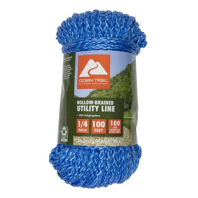 Ozark Trail 1/4 in. x 100 ft. Polypropylene Hollow-Braided Marine ...