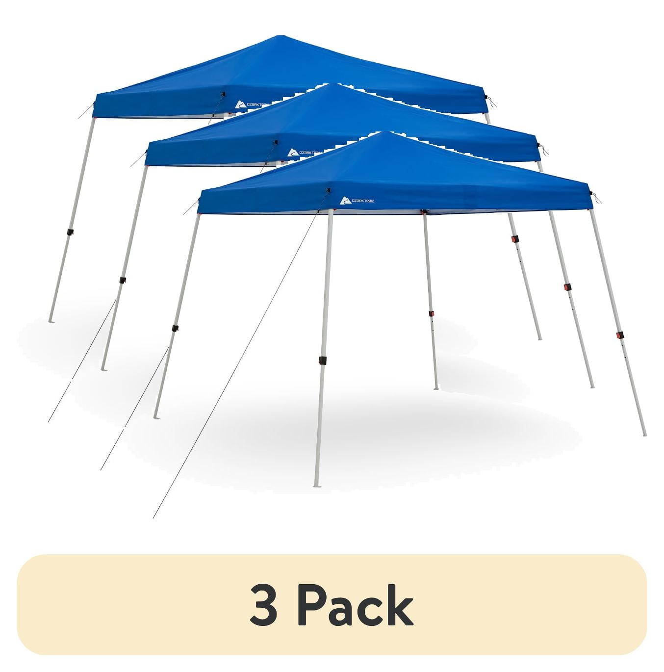 (3 pack) Ozark Trail 10' x 10' Instant Slant Leg Pop-up Canopy Outdoor Shading Shelter, Blue ...