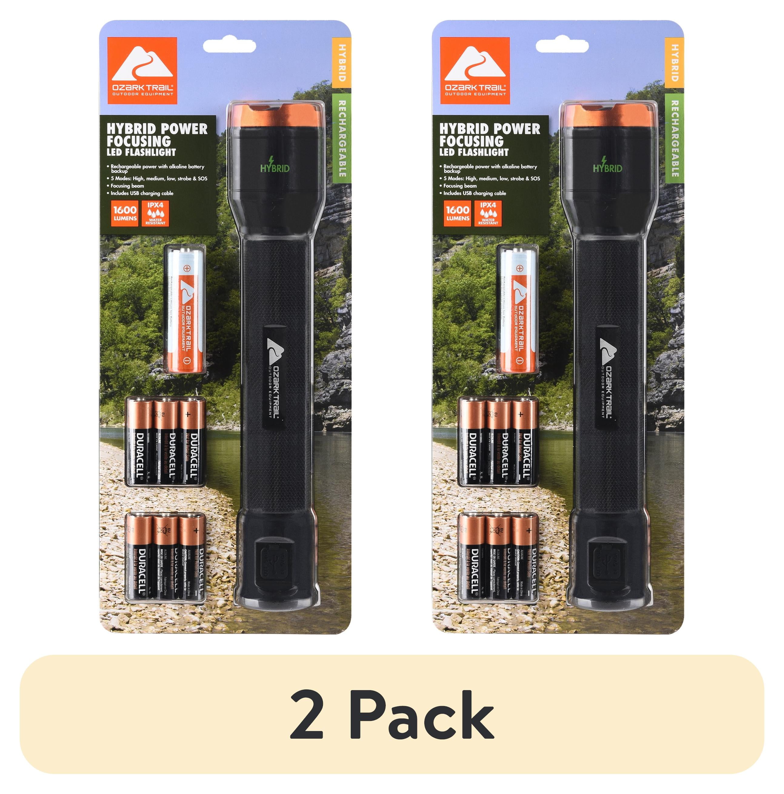 (2 pack) Ozark Trail 1600 Lumens LED Hybrid Power Flashlight (Alkaline ...