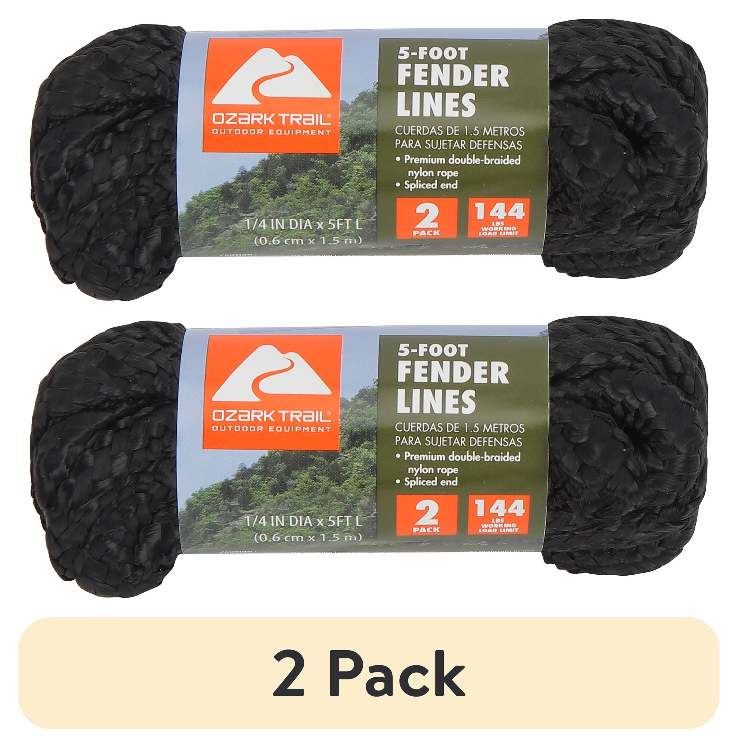 (2 pack) Ozark Trail 2 Pack Fender Lines, Black, 1/4" x 5', Nylon ...