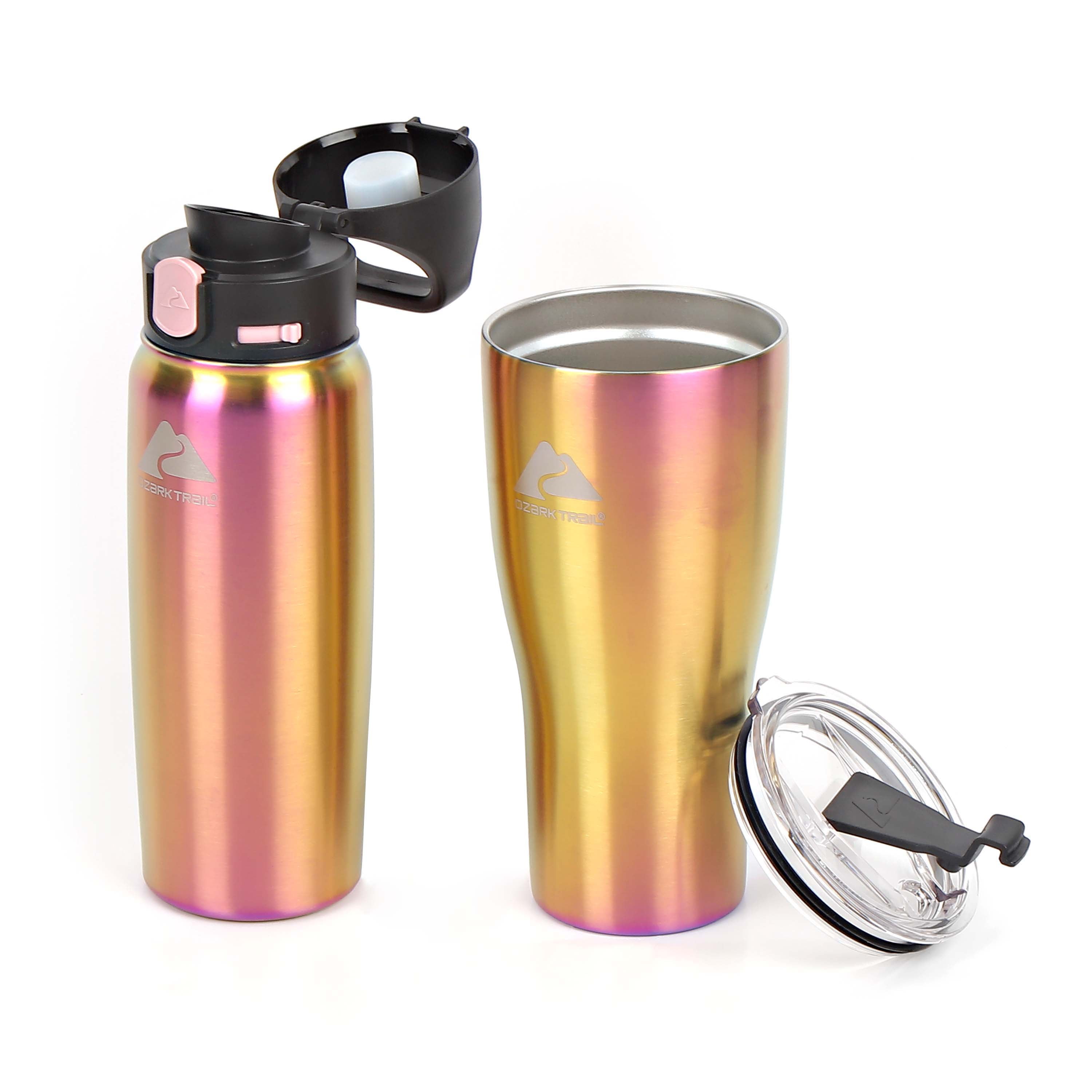 Ozark Trail Insulated Drinkware Set 32 oz Tumbler & 24 oz Bottle, Iridescent Gold - Walmart.com