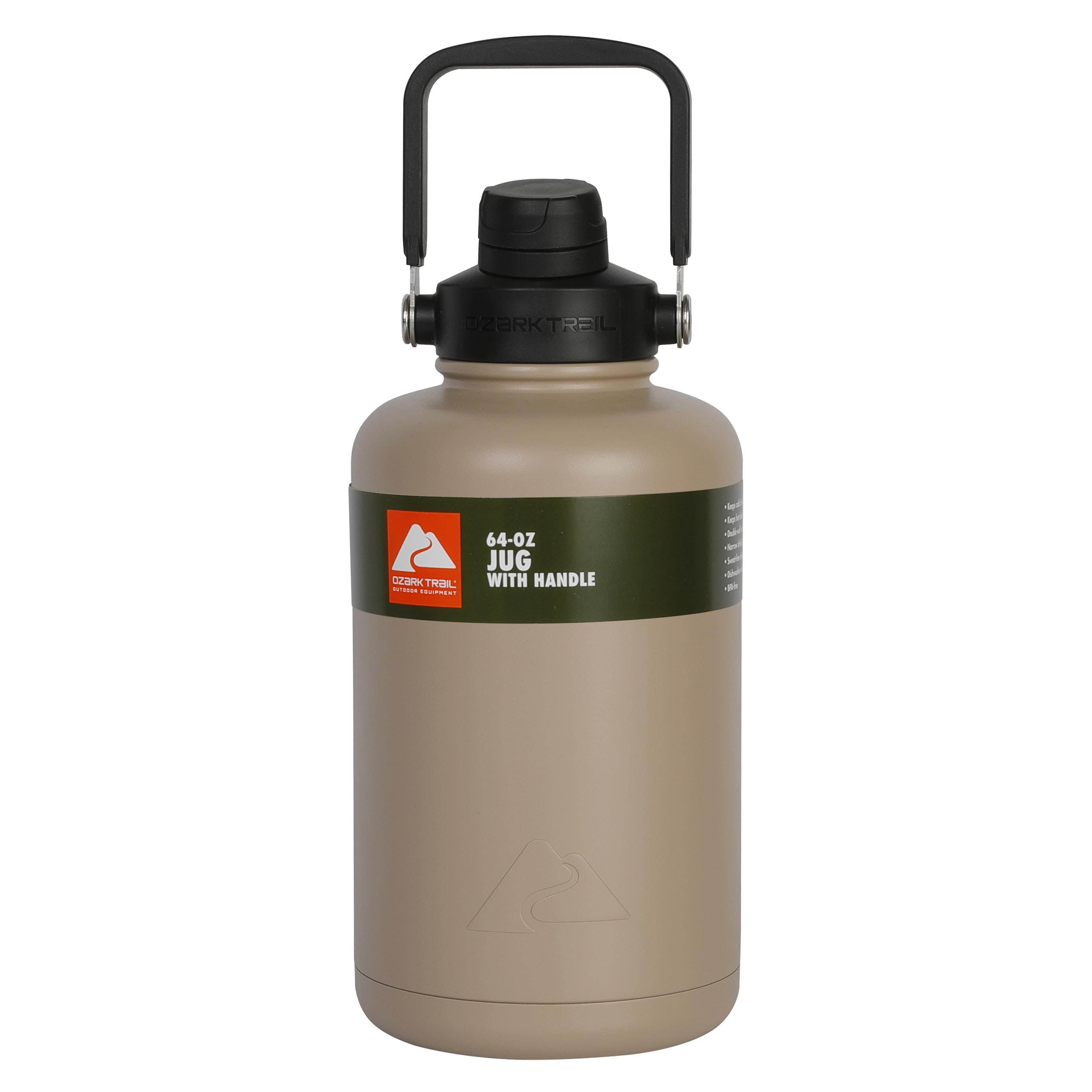 Ozark Trail 64 oz Insulated Stainless Steel Chug Water Bottle, Tan ...