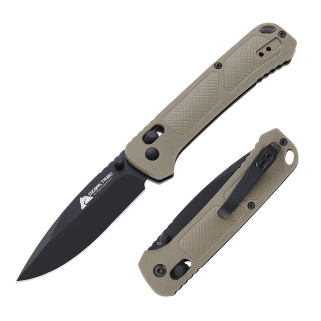 Ozark Trail 7.5 inch Folding Knife,D2 Blade,Ball Bearing,OD Green ...
