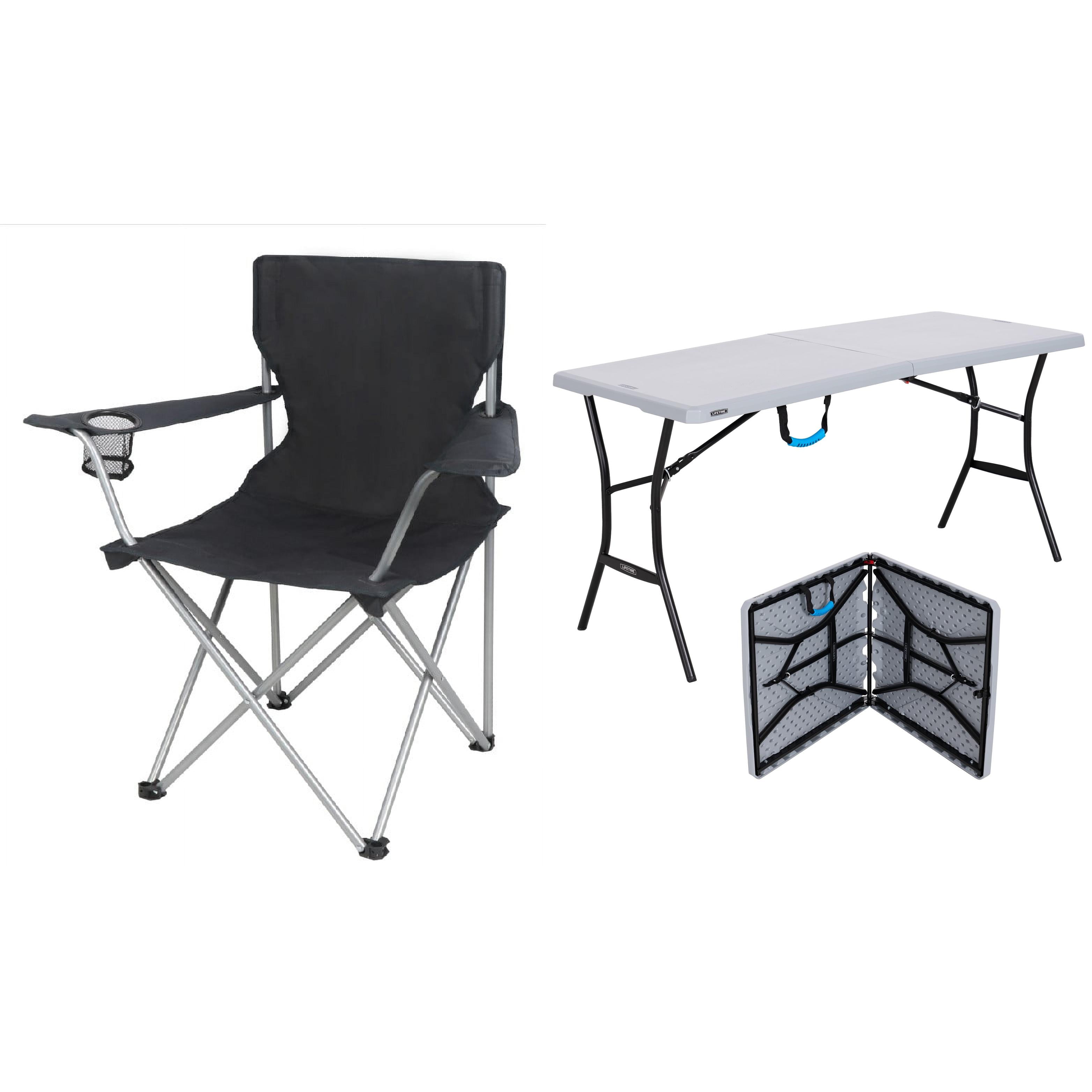 Ozark Trail Basic Quad Folding Camp Chair's, Black and Lifetime 5 Foot Rectangle Fold-in-Half ...