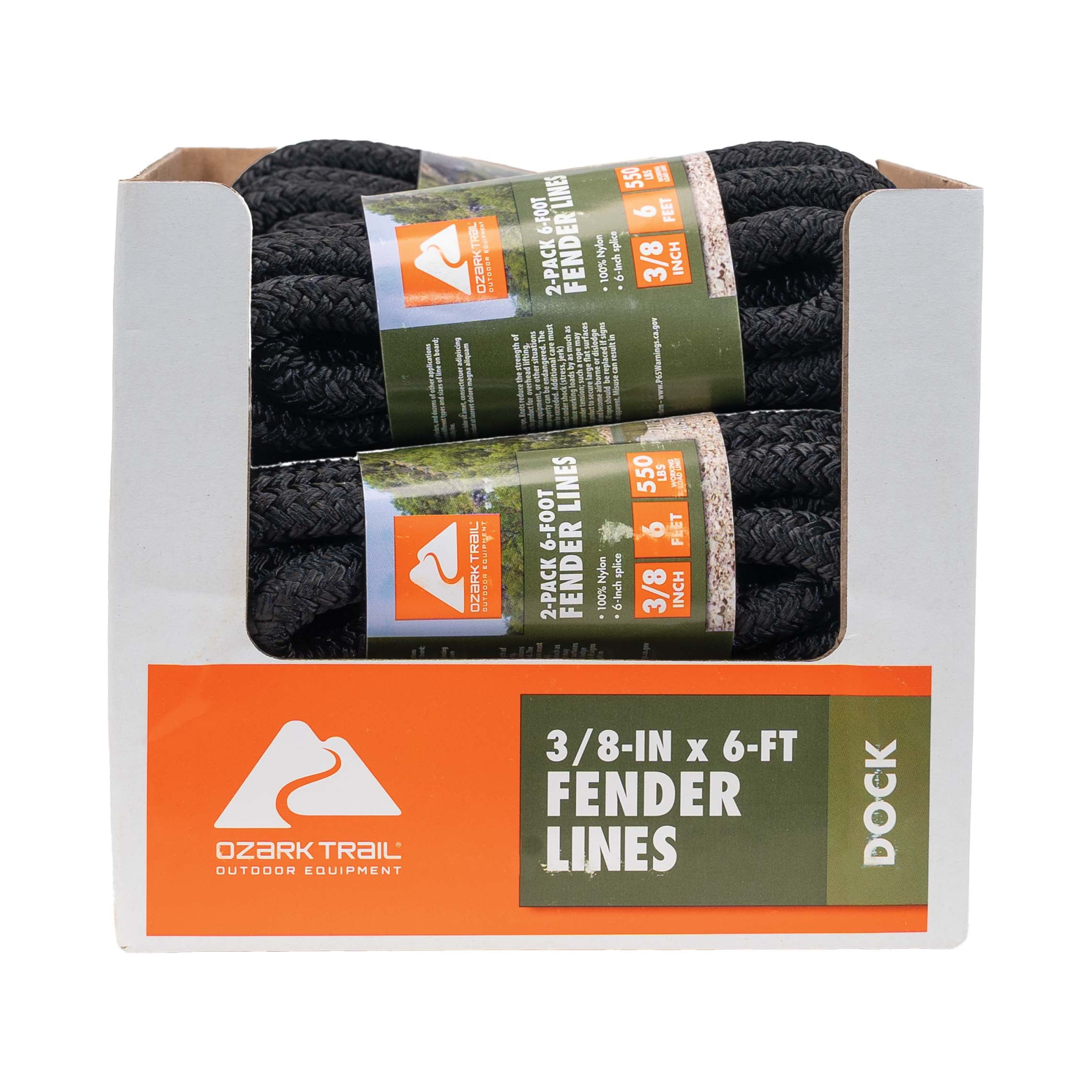 Ozark Trail Fender Line Black 3/8 Inch, 6 Foot Nylon Boat Marine Fender ...