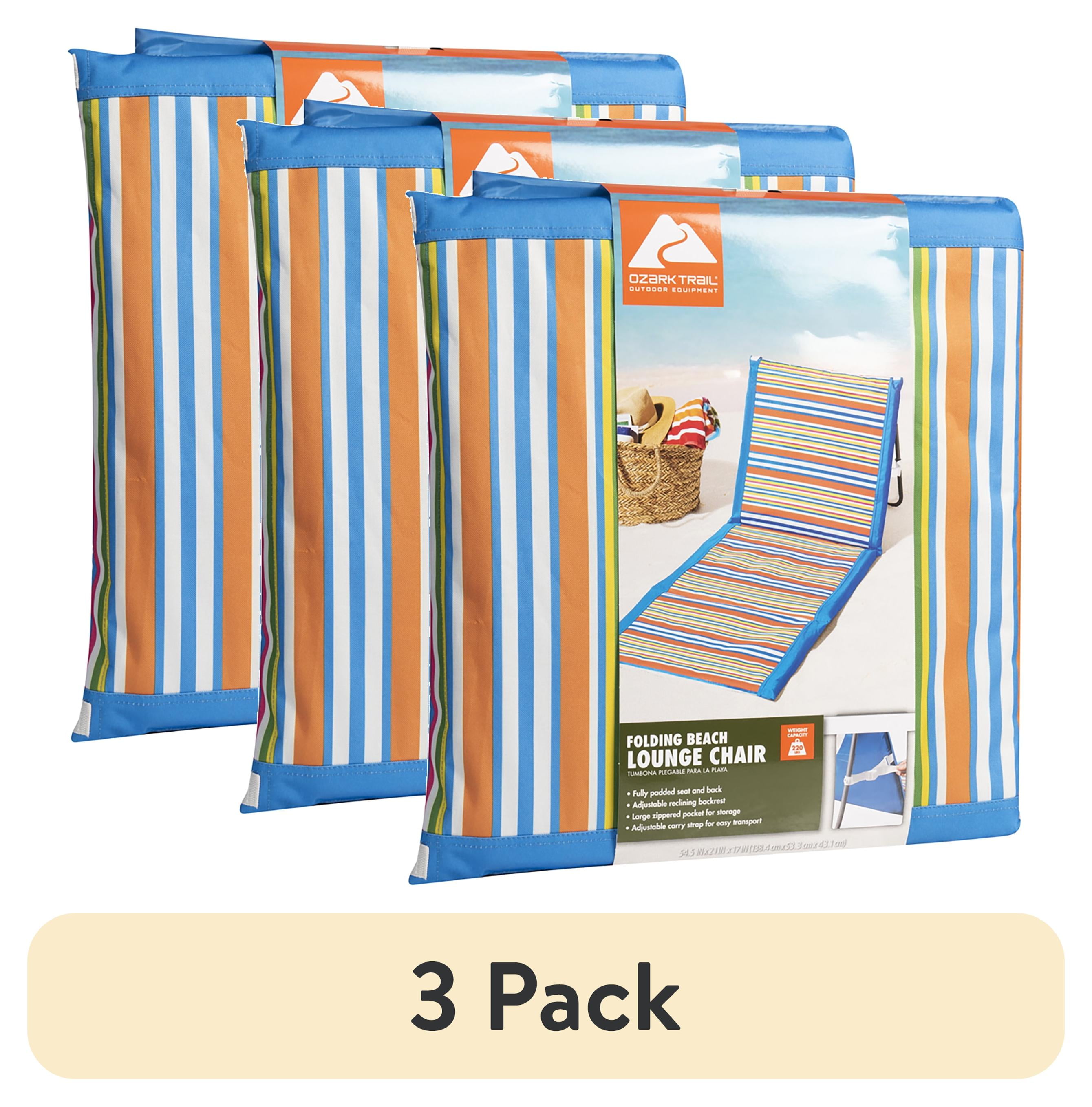 (3 pack) Ozark Trail Folding Beach Lounge Chair - Walmart.com