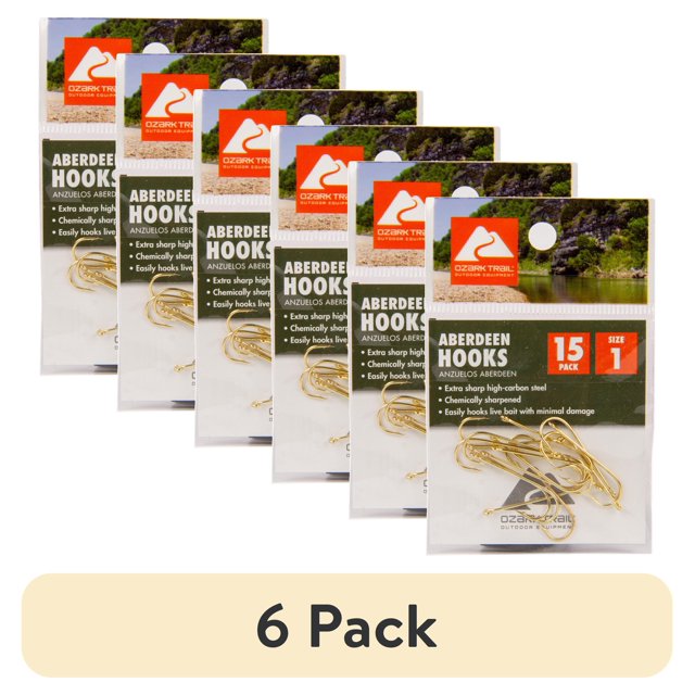 (6 pack) Ozark Trail Gold Aberdeen Light Wire Fishing Hooks Size 1 - 15 ...