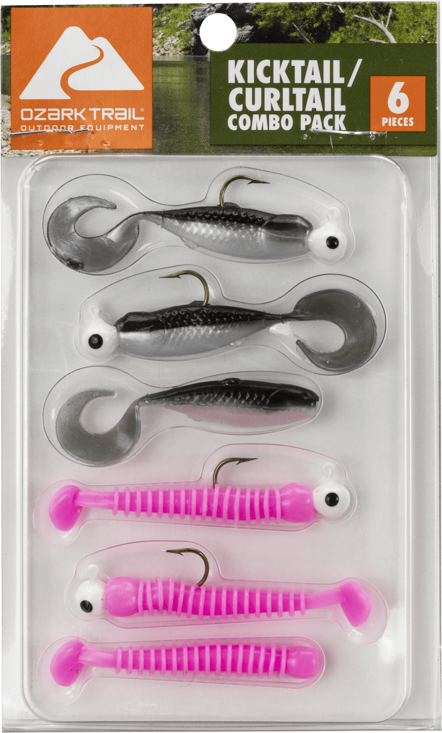 Ozark Trail Kicktail/Curltail Combo Pack Pink Pearl Black Panfish Lure ...