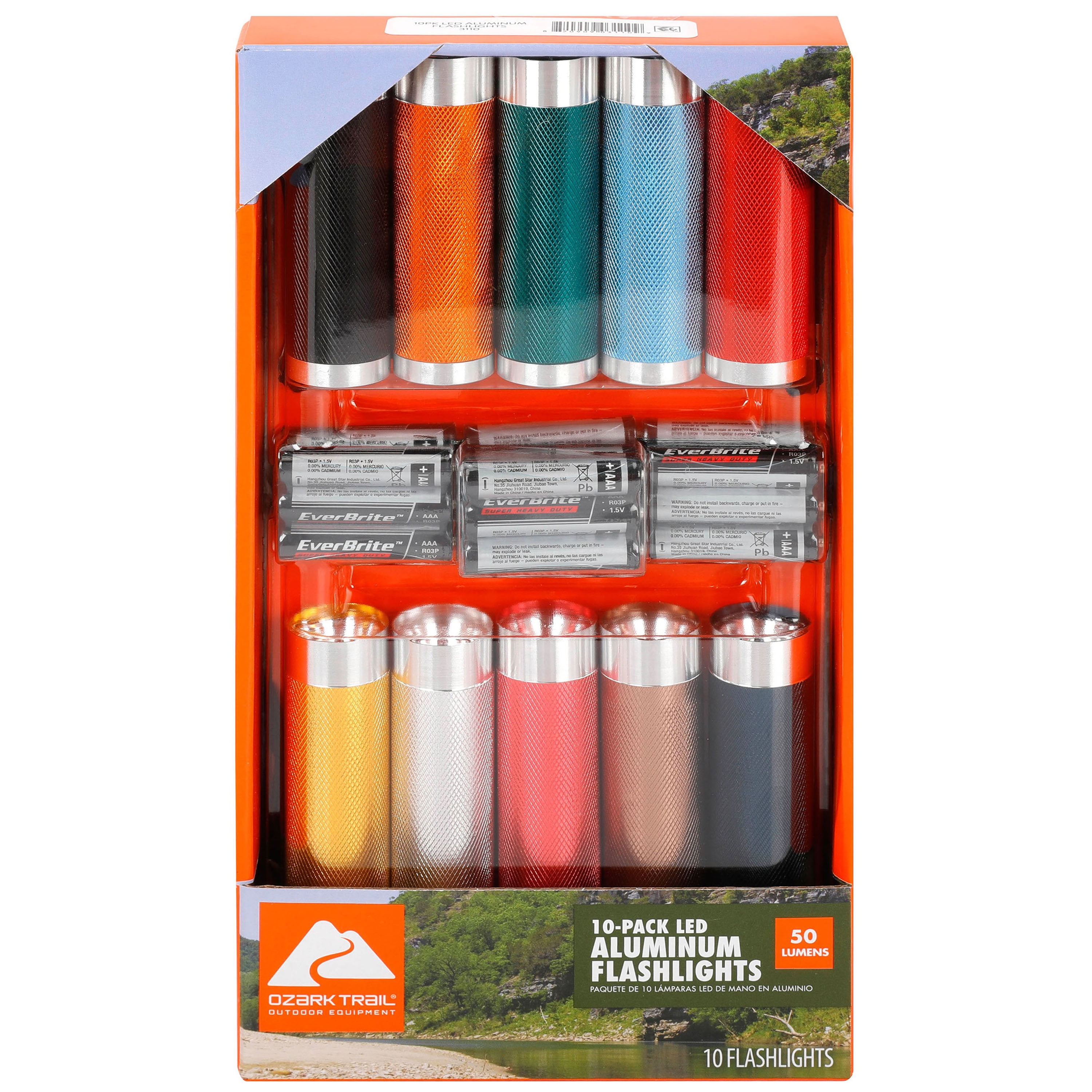 Brandclub - Ozark Trail LED Flashlights, 10-pack, 50 Lumens, Multicolor