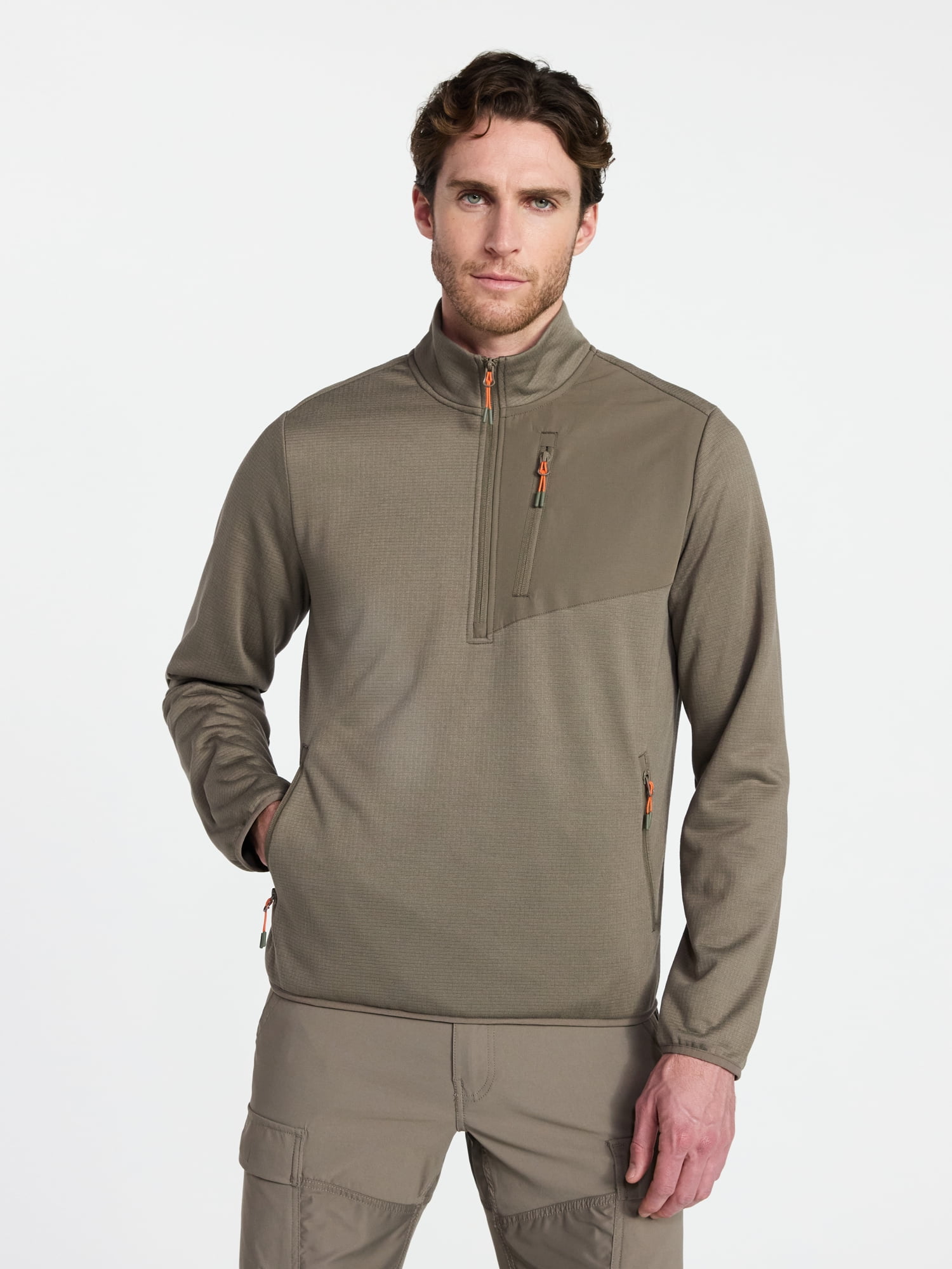 Ozark Trail Men's and Big Men's Quarter Zip Grid Fleece Jacket, Sizes S ...