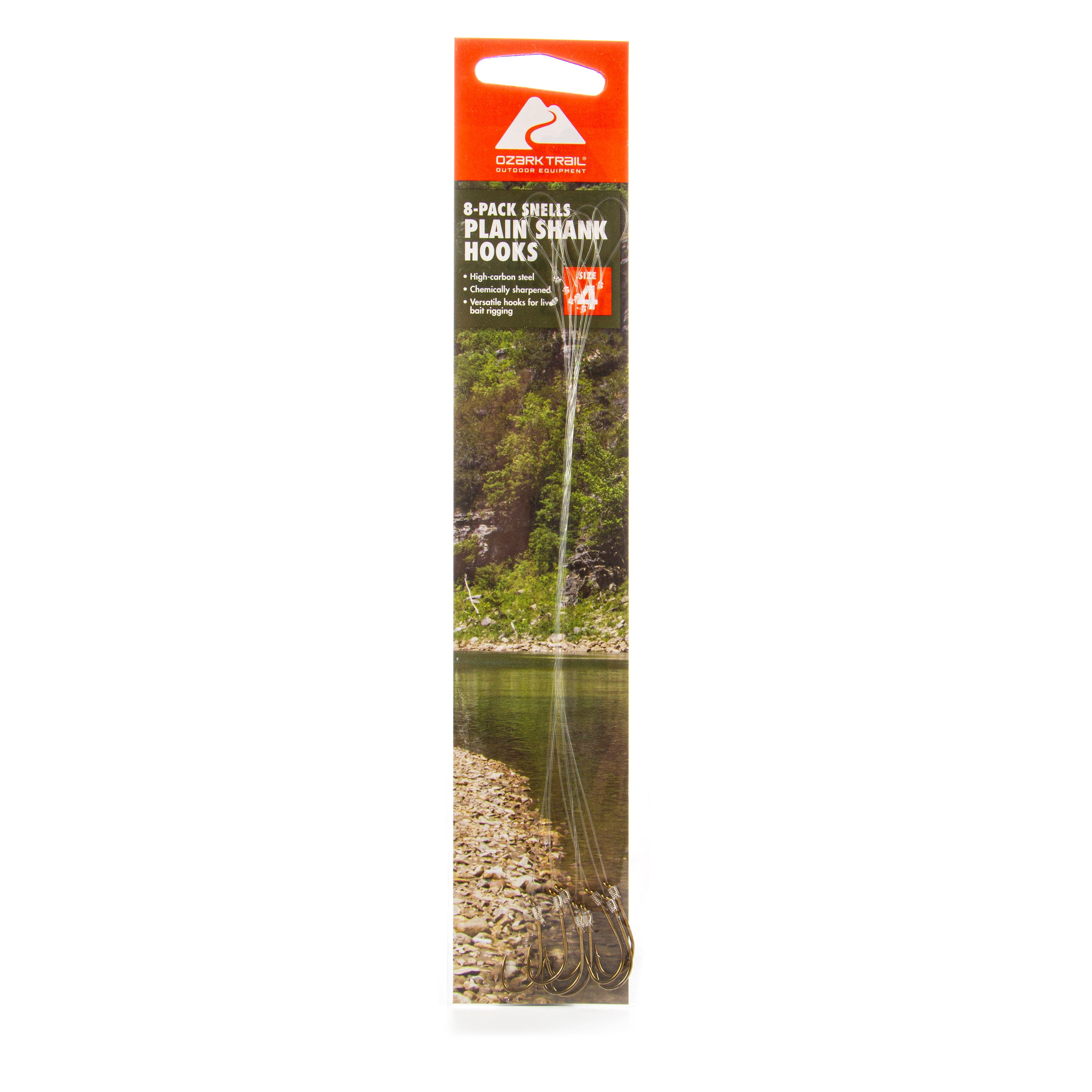 Ozark Trail Size #4 Snelled Plain Shank Hooks 8 Pcs for Night Crawlers ...