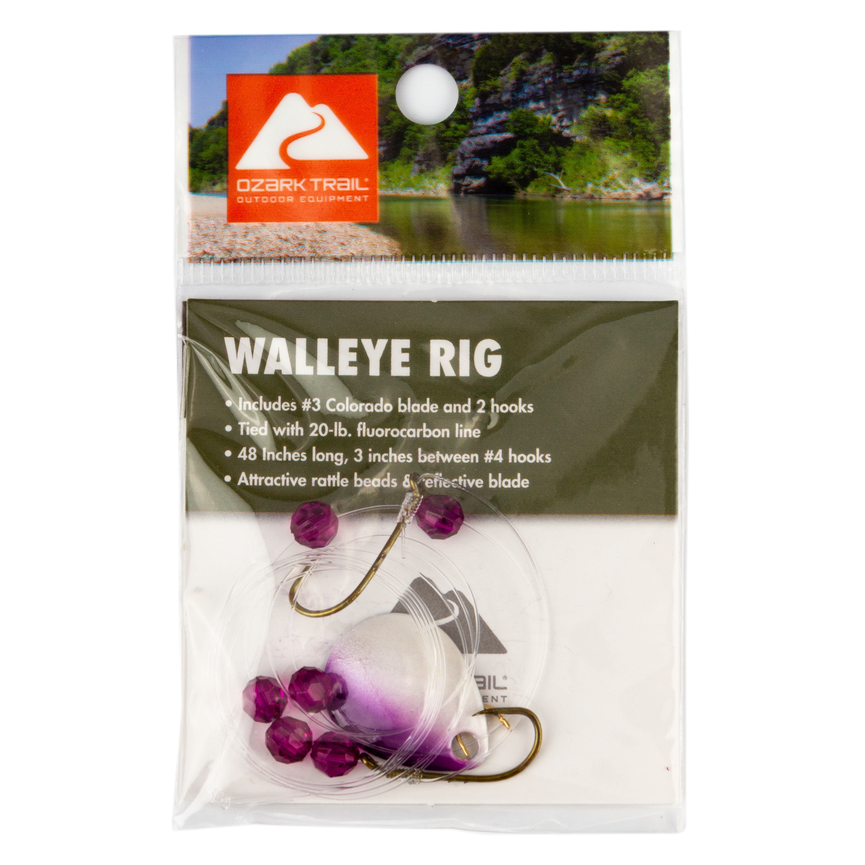 Ozark Trail Walleye Fishing Rig Double Hook Purple Pearl Blade 20lb ...