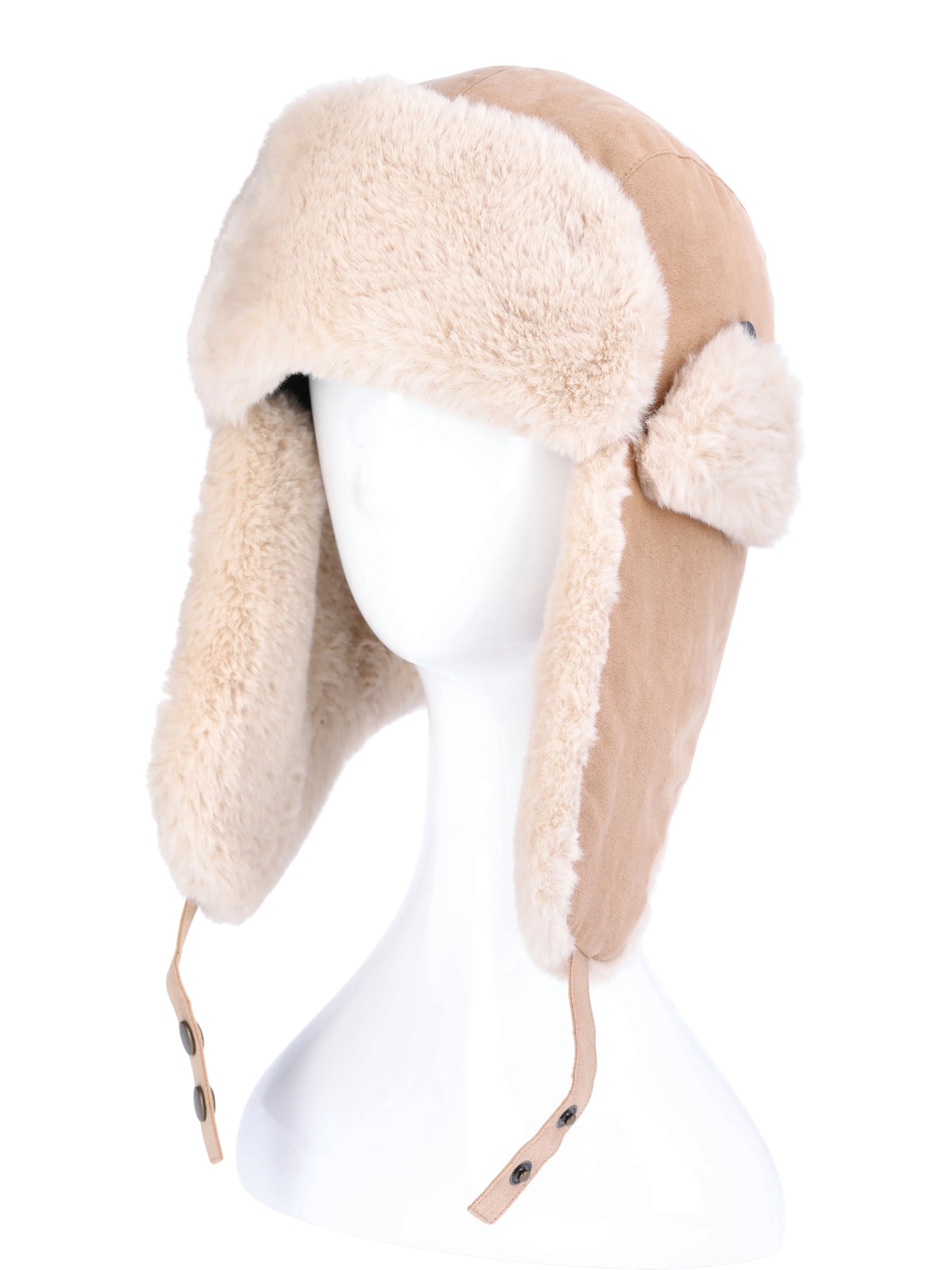 Ozark Trail Women's Quilted Faux Fur Trapper Hat, Brown Suede, Warm and ...