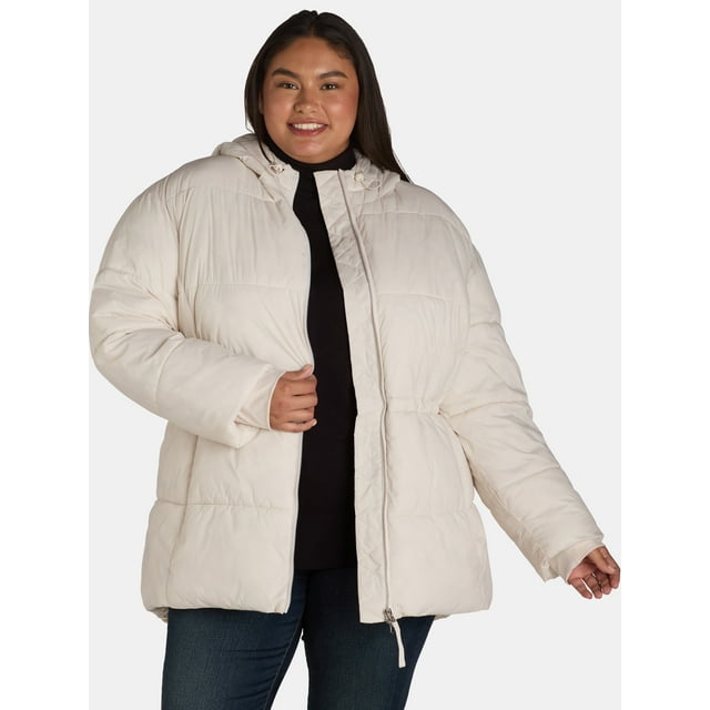 Ozark Trail Women's and Women’s Plus Hooded Puffer Jacket, Mid Length ...