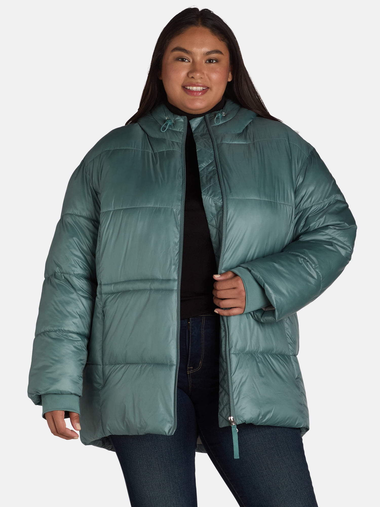 Ozark Trail Women's and Women’s Plus Hooded Puffer Jacket, Mid Length ...