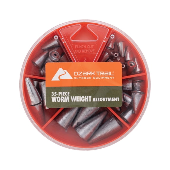 Ozark Trail Worm Weight Assortment 35pc with 5 Sizes, Plastic Storage ...