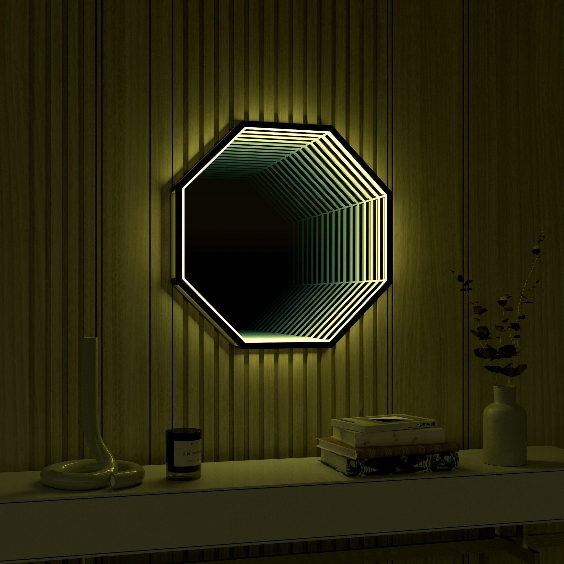 Ozarke Illuminated 3D Octagon Infinity LED Wall Mirror with RGB Color ...