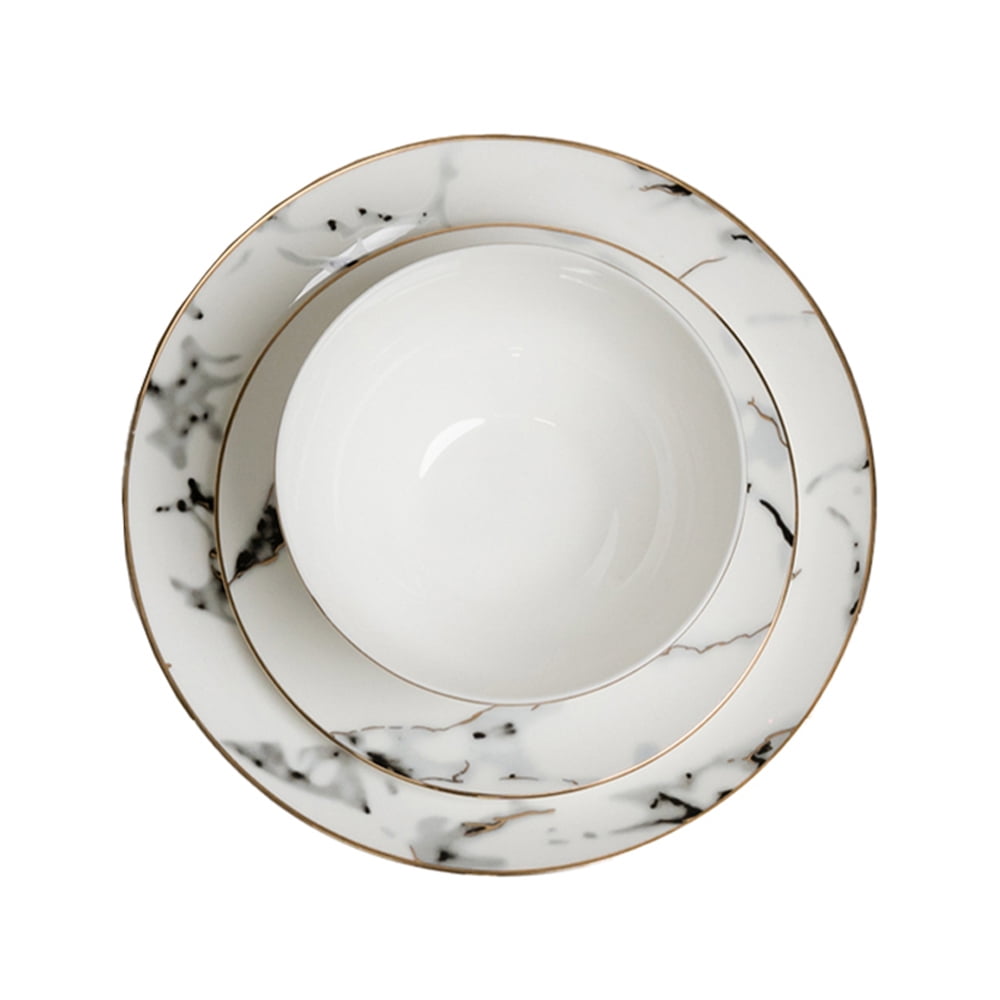 Ozarke Alliance Grey Marble Plate Set, Fine Bone China (Set of 12 ...