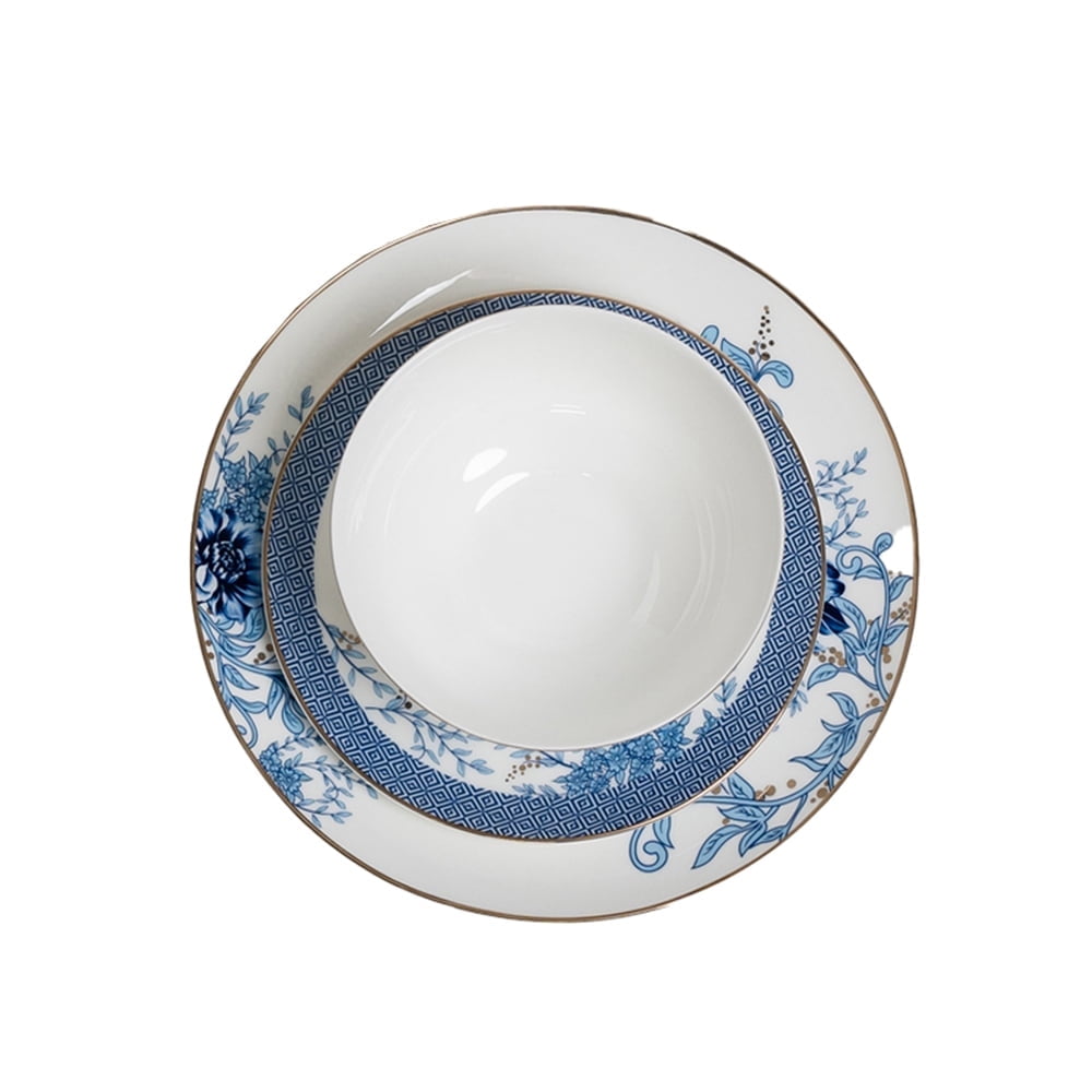 Ozarke Blue Flower Plates Set, Fine Bone China (Set of 12) - Walmart.com
