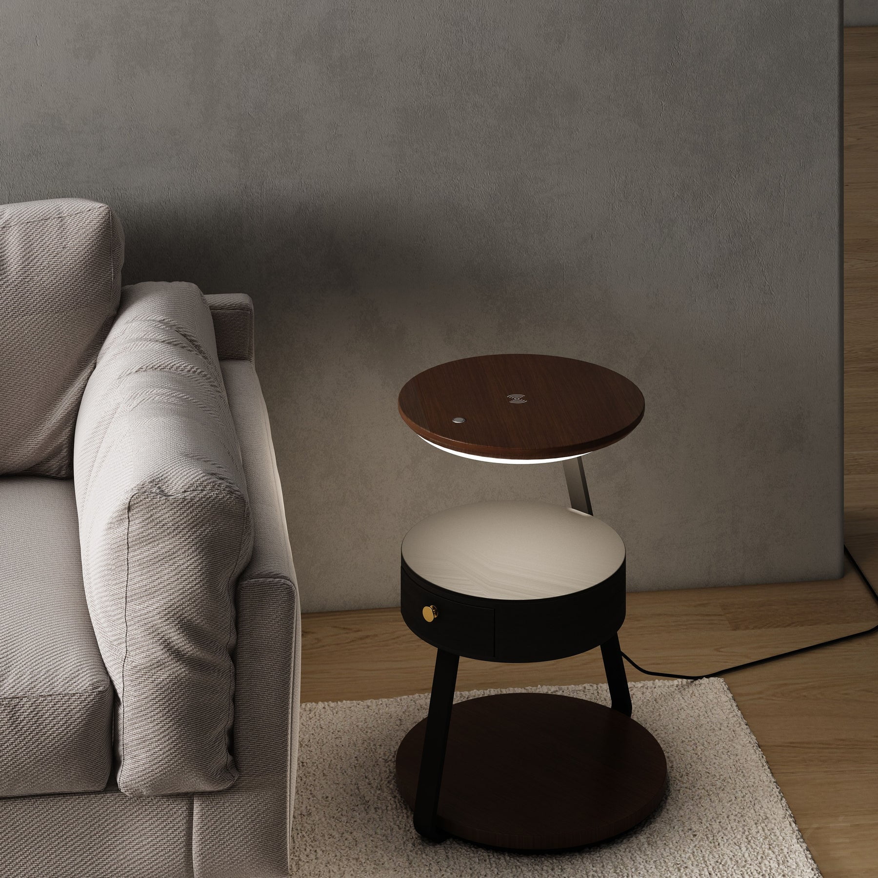 Ozarke Eco Smart Side Table - Three Color Dimmable LED Lighting Table with Wireless Charging ...