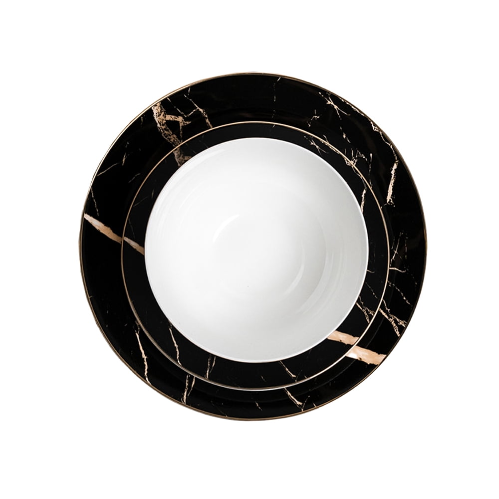 Ozarke Libra Black Marble Plate Set, Fine Bone China (Set of 12 ...