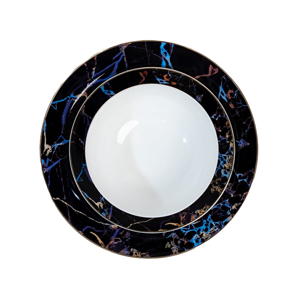 Ozarke Pathway Black Marble Plates Set, Fine Bone China (Set of 12 ...