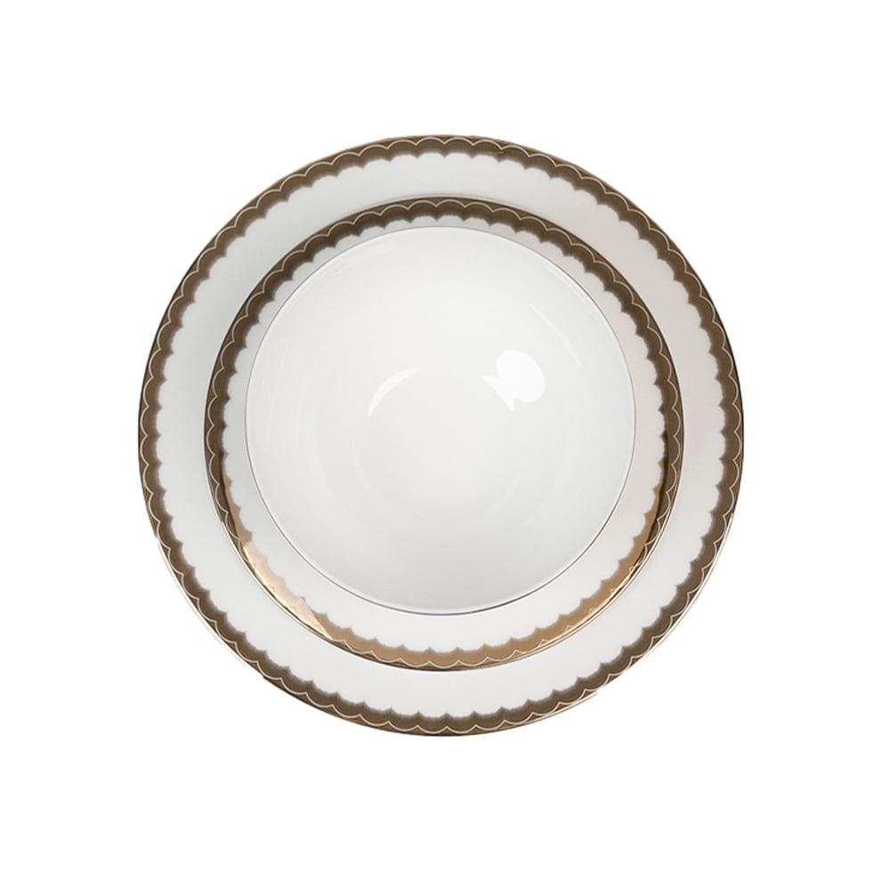 Ozarke Ripple Gold Rim Plates Set, Fine Bone China (set of 12 ...