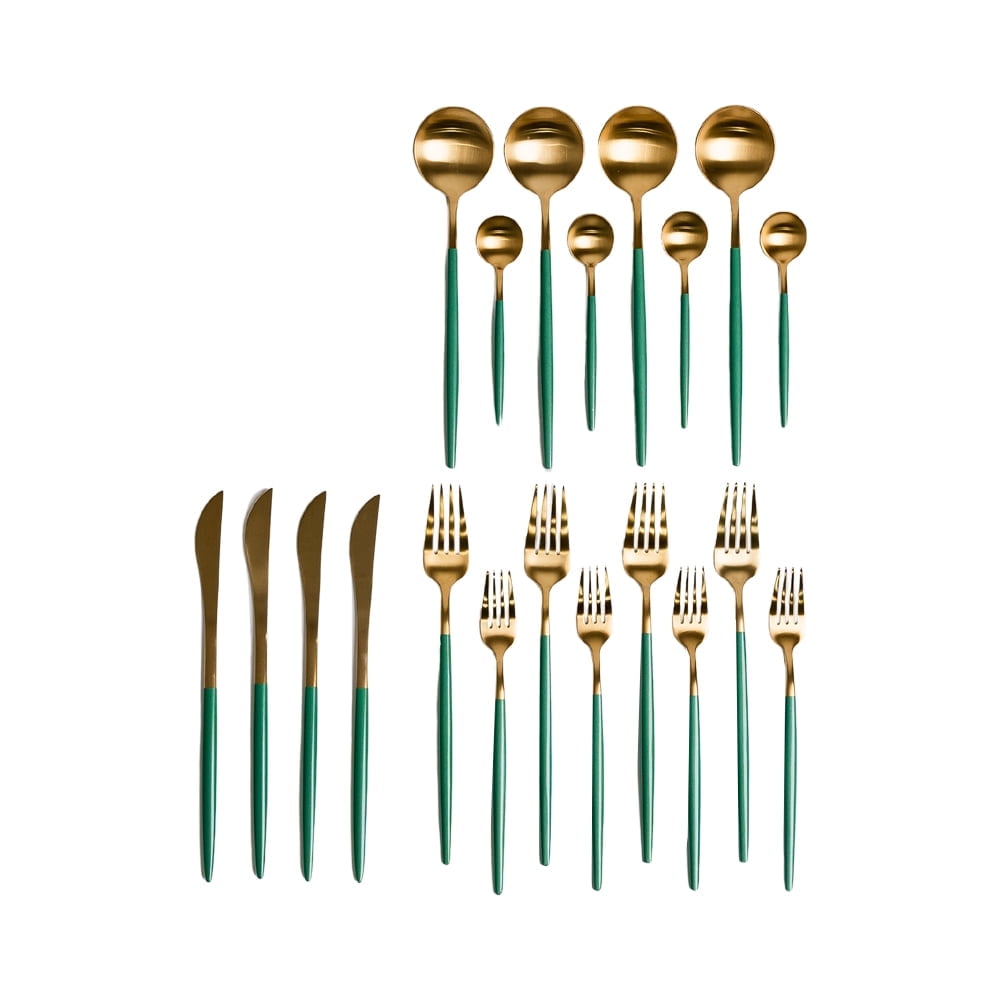 Ozarke Royal Cutlery Set, Stainless Steel Matte Gold and Light Green ...