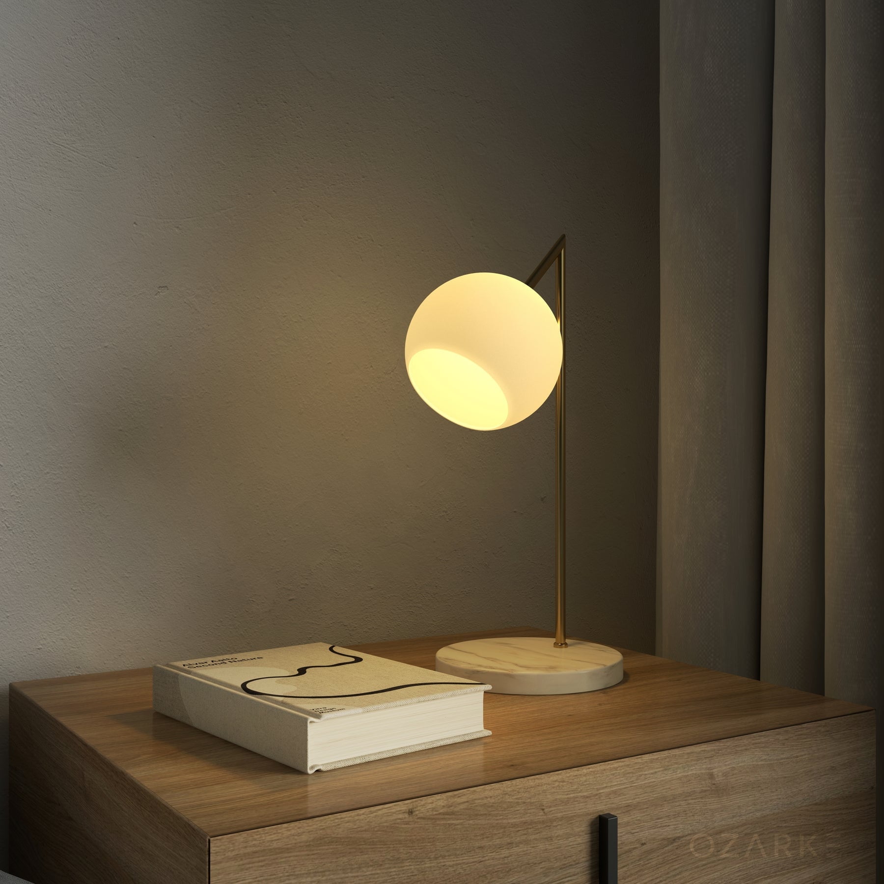 Ozarke Serenity Marble Table Lamp - Modern Globe Glass Bedside Lamp ...