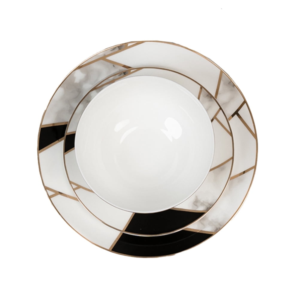 Ozarke Transform Gold Marble Plate Set, Fine Bone China (Set of 12 ...