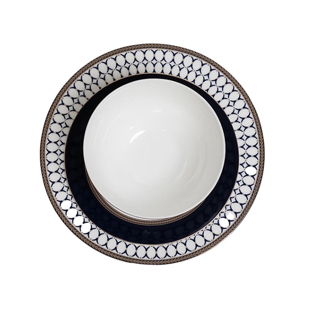 Ozarke Vertex Woode Blue Plates Set, Fine Bone China (set of 12 ...