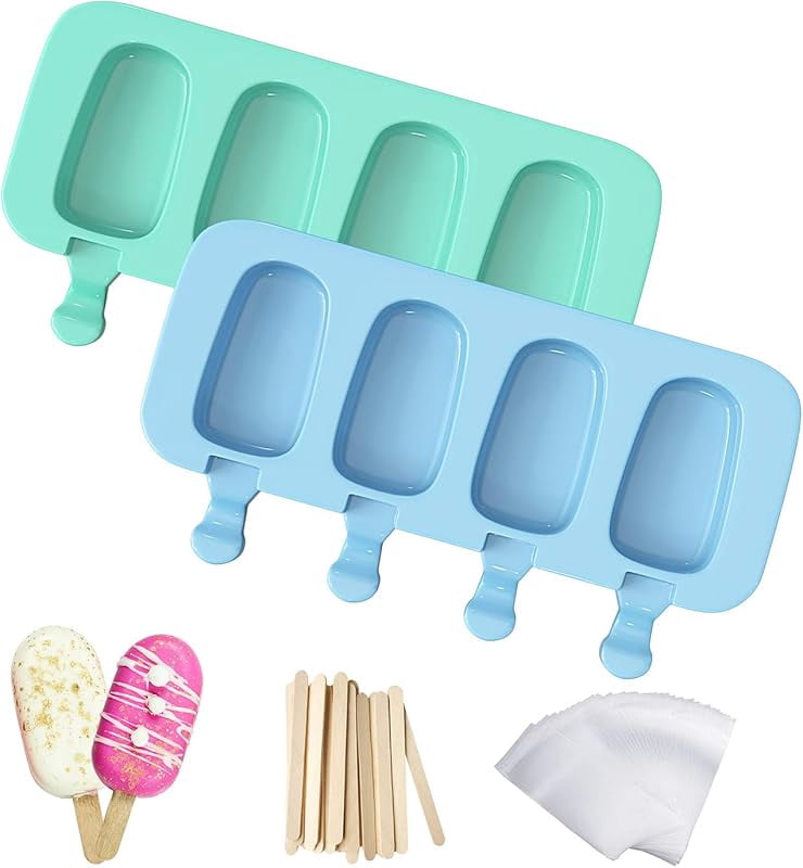 Ozera 2 Pack Popsicles Molds Set, Silicone 4 Cavities Oval Popsicle ...